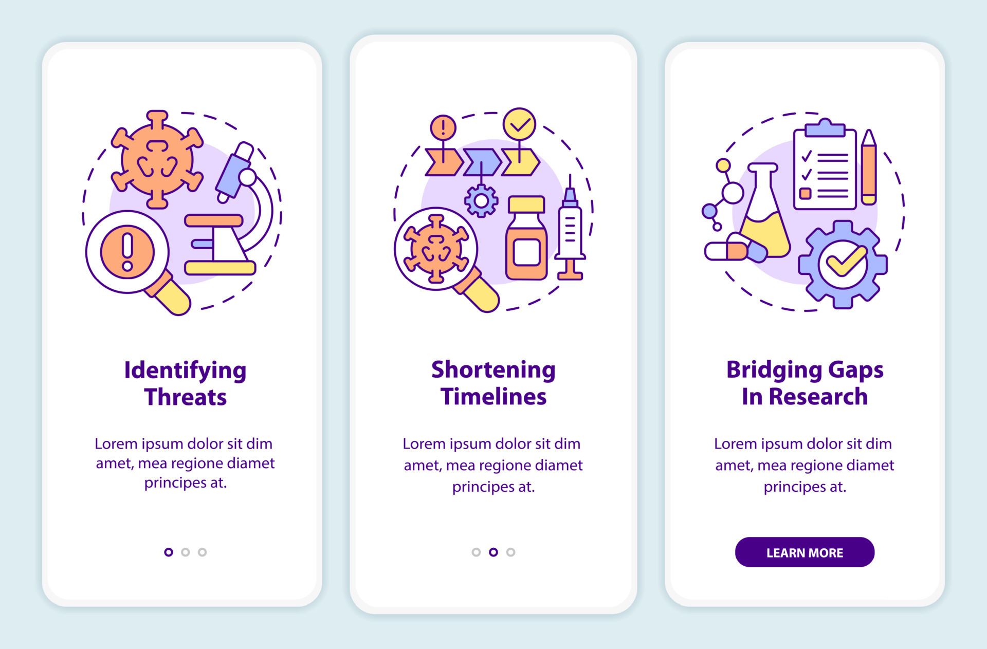 Goals For Pandemic Preparedness Plan Onboarding Mobile App Screen Walkthrough 3 Steps Editable