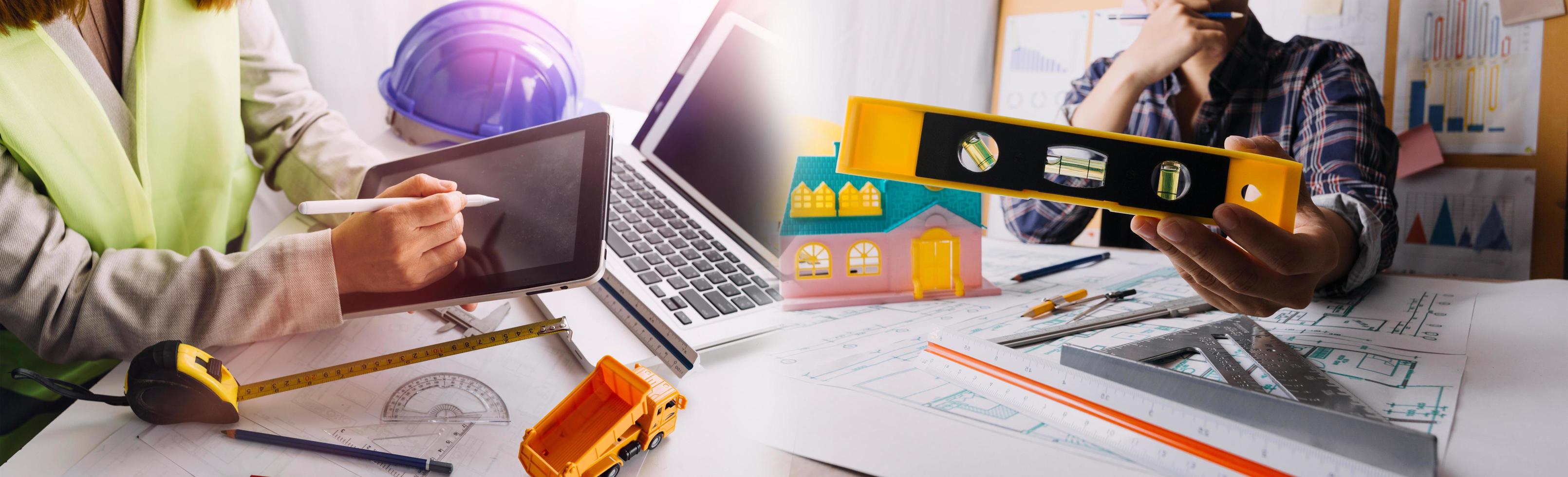 Scene of industrial engineers discussion, Construction architect with ...