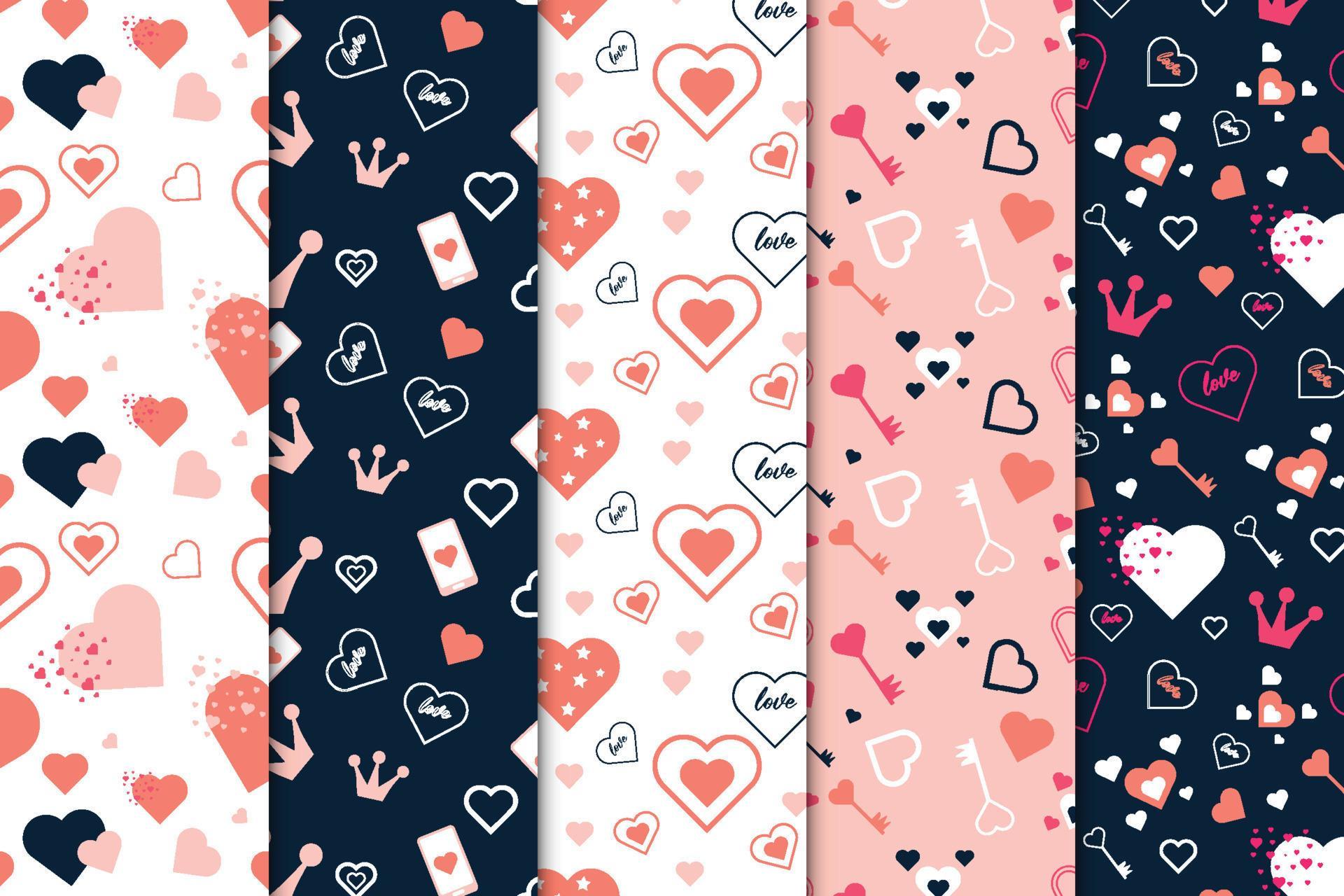 Seamless love pattern background collection on white and dark ...