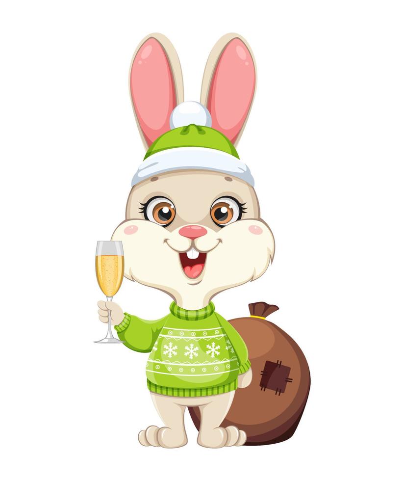 Cute Rabbit Cartoon Character Funny Bunny Holding A Glass Of Champagne 12581861 Vector Art At