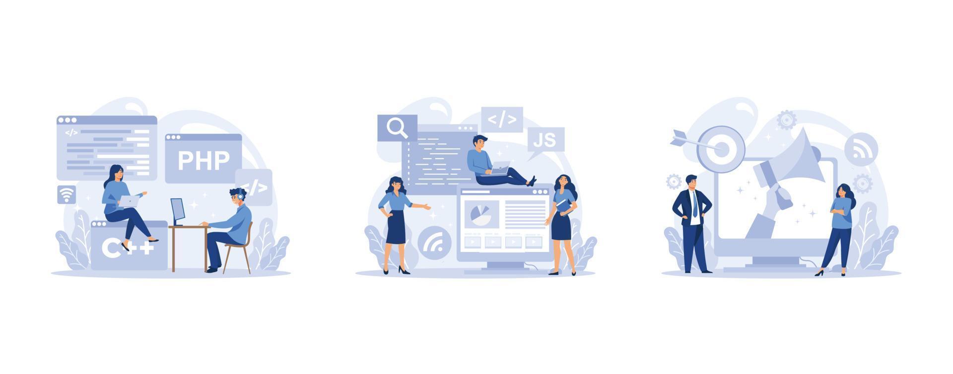 It Profession Set Programmer Write Software And Create Code For Computer Coding Script For