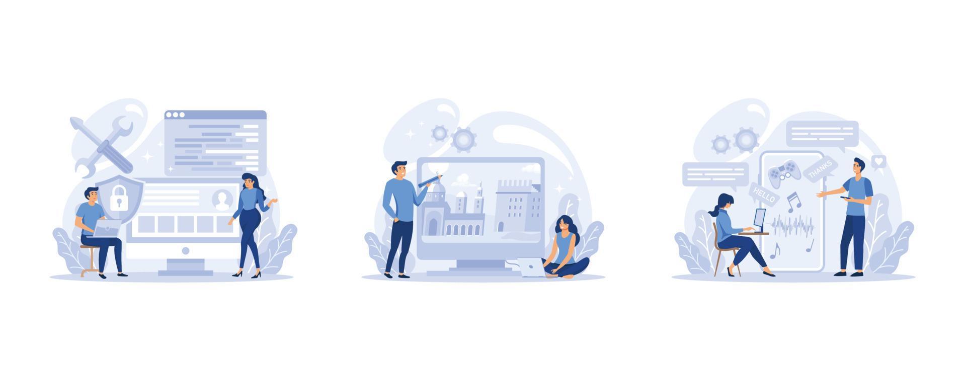 It Profession Set Programmer Write Software And Create Code For Computer Coding Script For