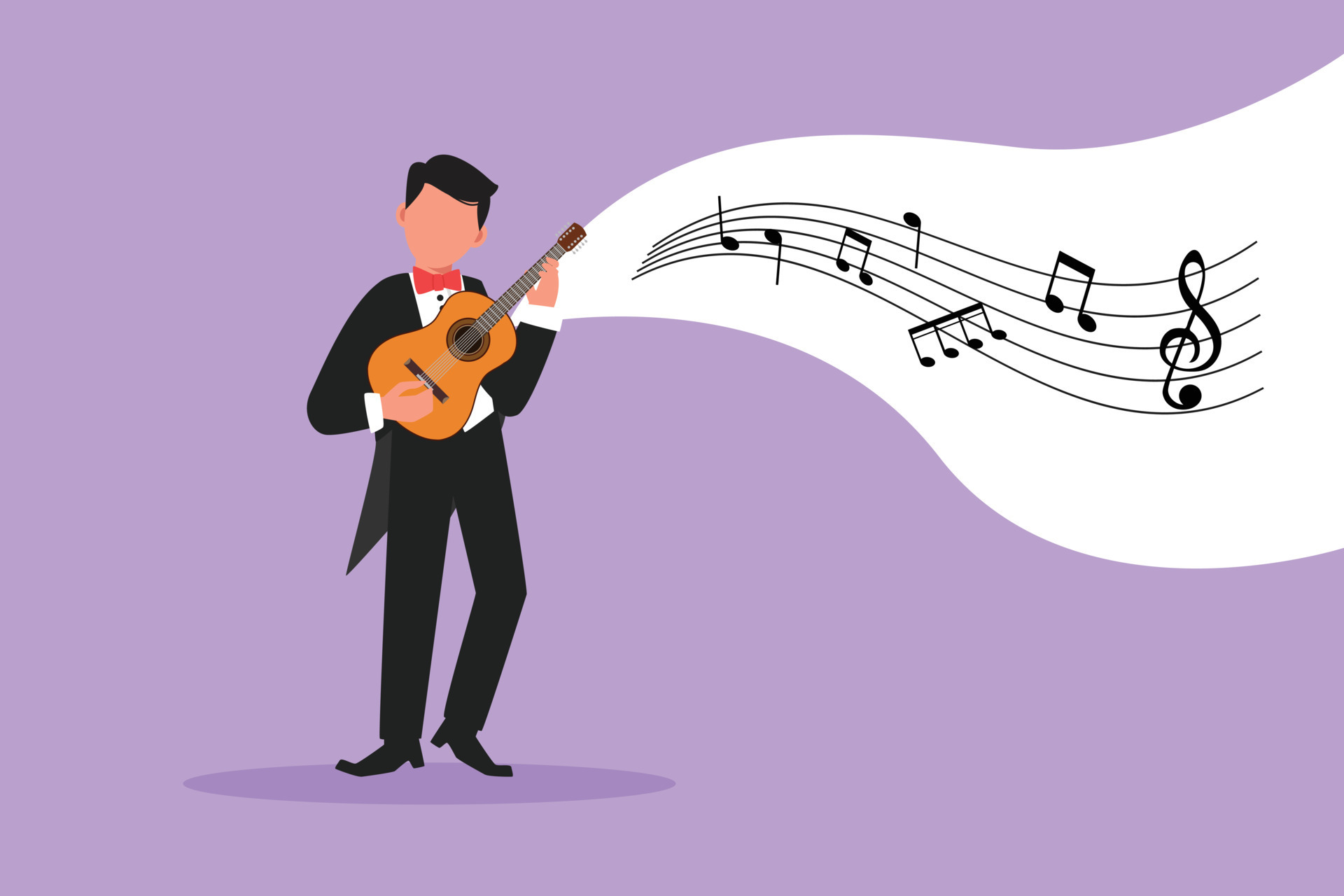 Business Flat Drawing Joyful Guy Playing On Ukulele And Singing Having