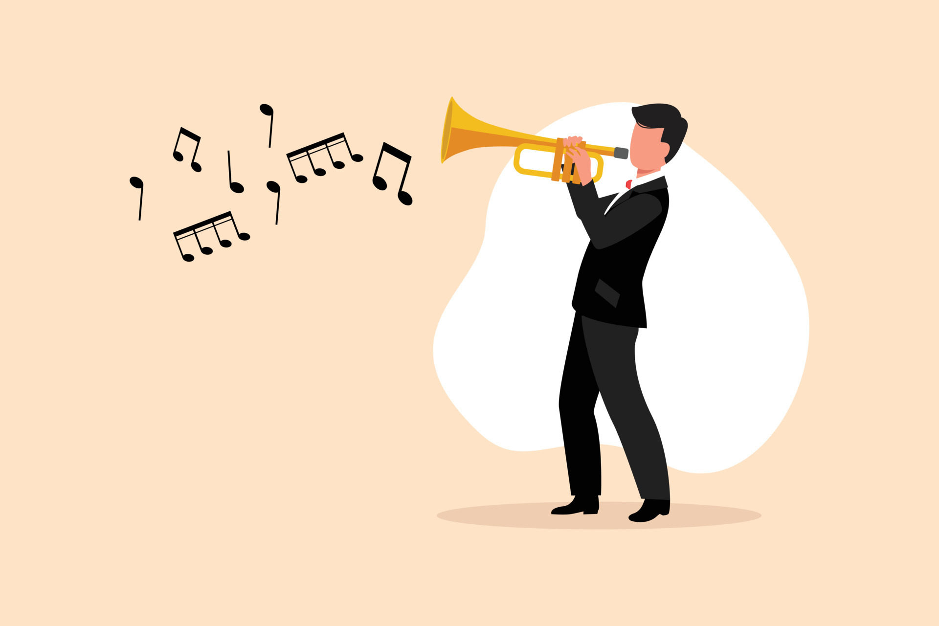Business flat cartoon drawing man play trumpet. Music instrumental ... Business flat cartoon drawing man play trumpet. Music instrumental ...