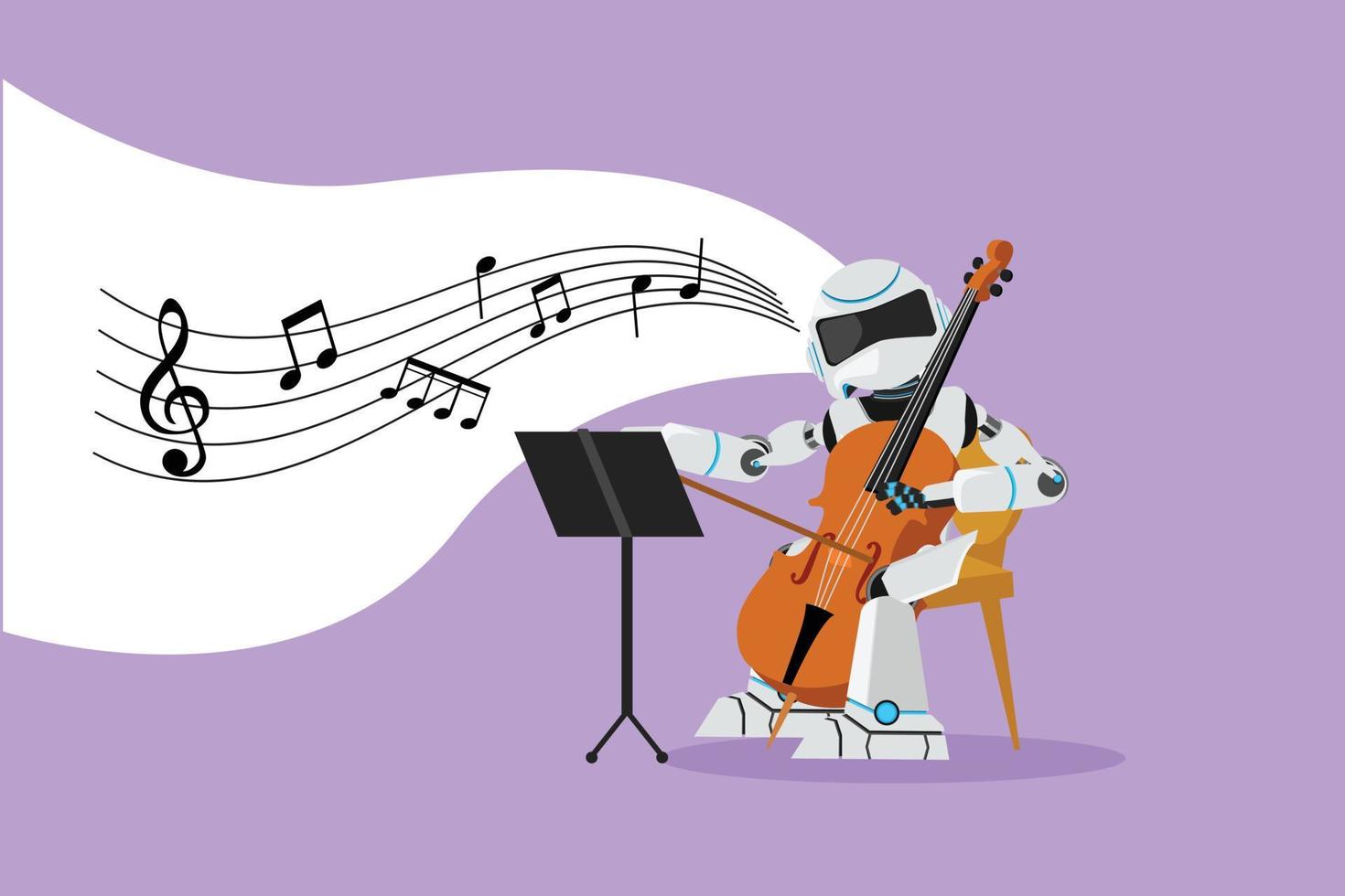 Flat cartoon style drawing robot musician playing stringed contrabass ... Flat cartoon style drawing robot musician playing stringed contrabass ...