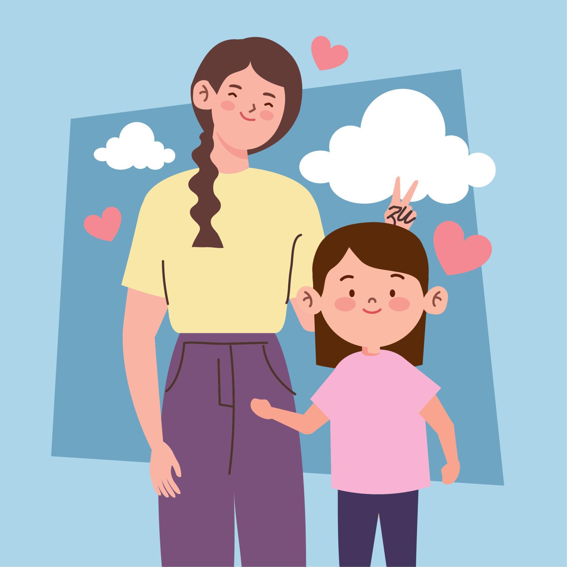 Korean Mother And Daughter 12593137 Vector Art At Vecteezy