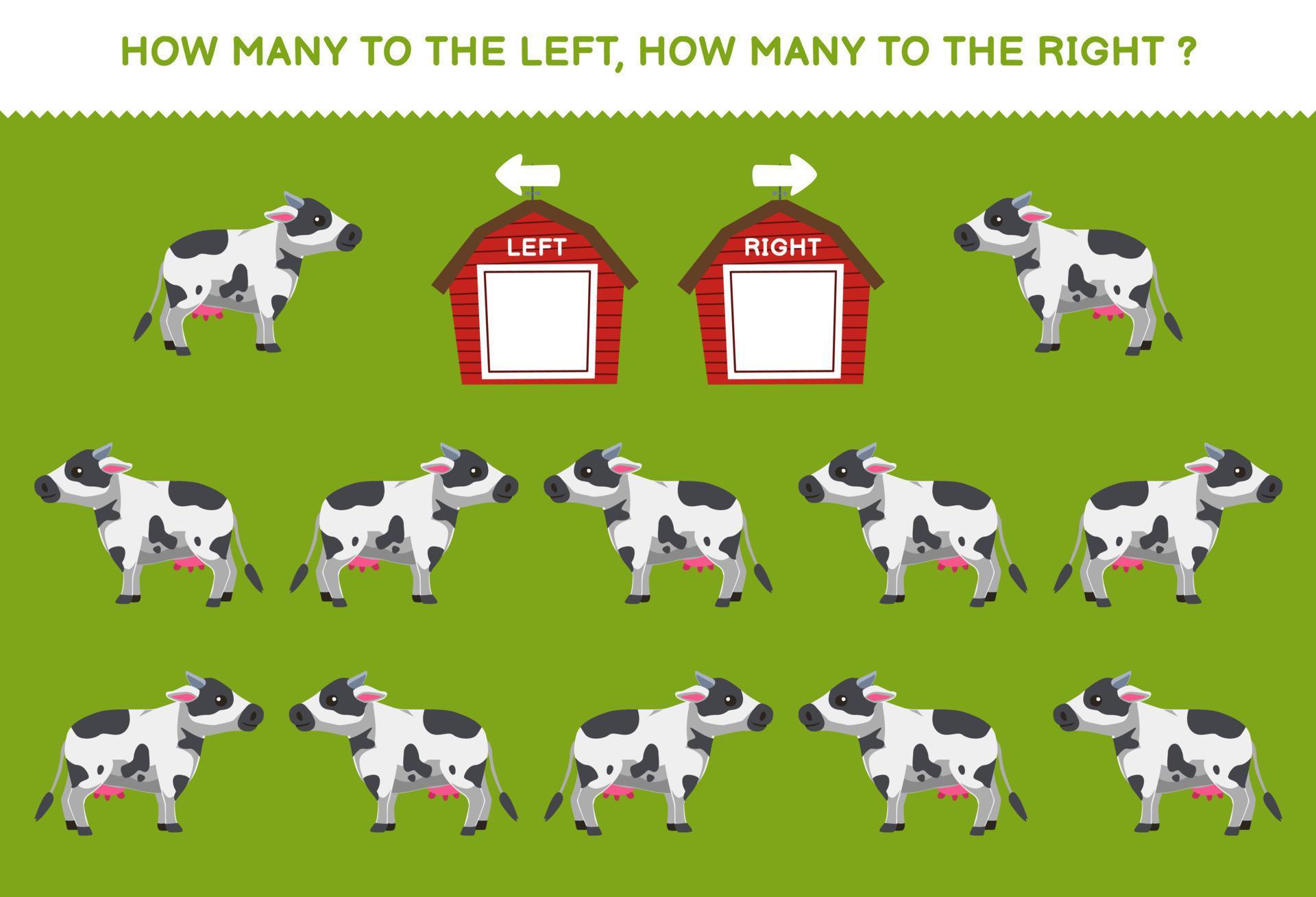 Education game for children of counting left and right picture of cute ...