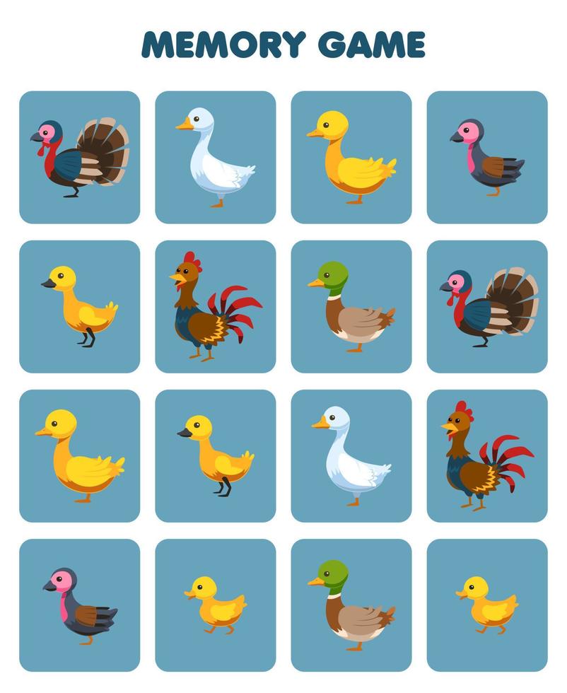 Education game for children memory to find similar pictures of cute ...