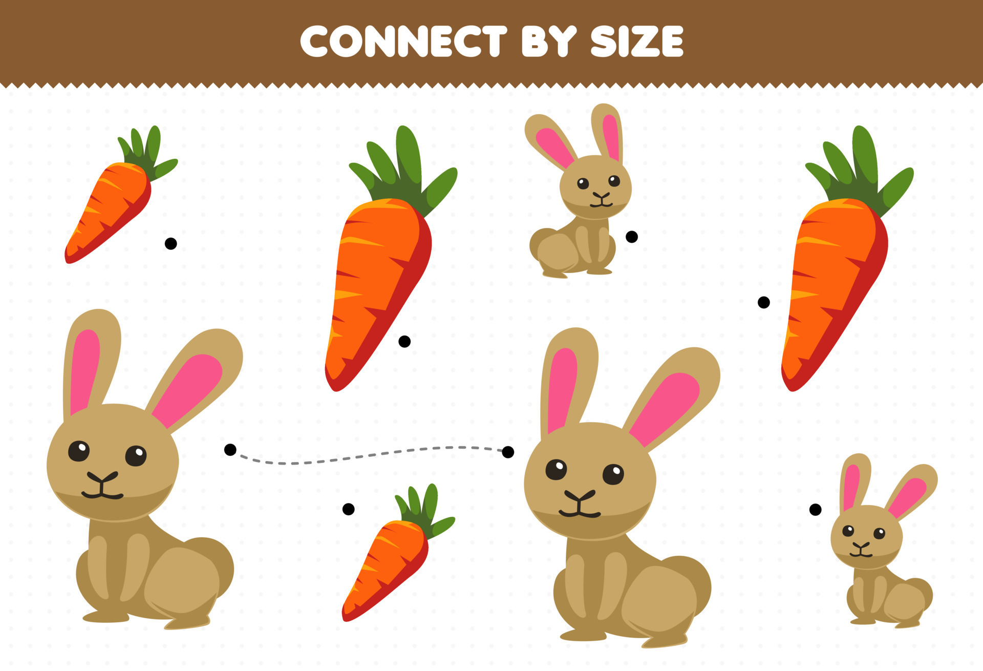 Educational game for kids connect by the size of cute cartoon rabbit ...