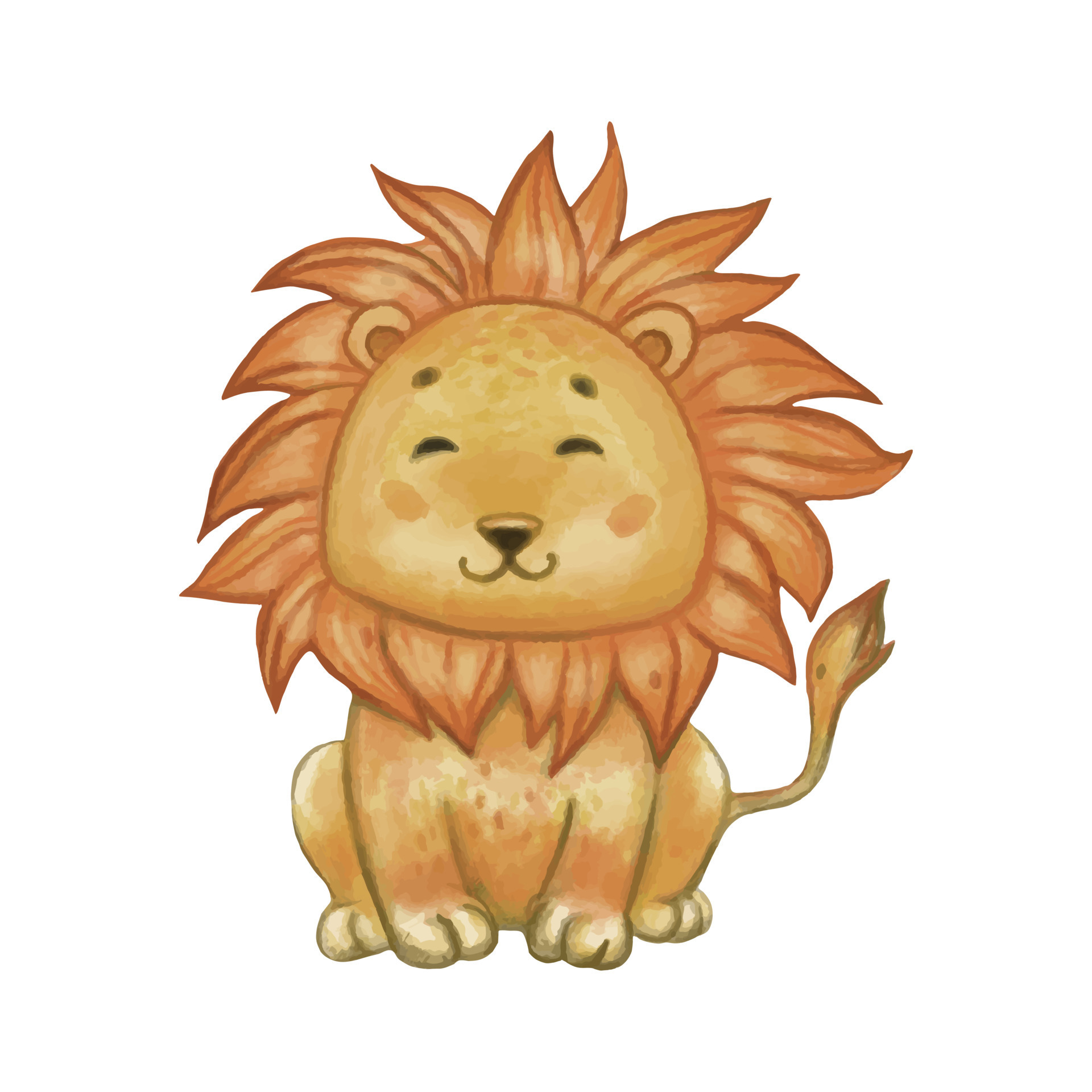 Watercolor Lion Vector Illustration Hand Drawn Cute Young Lion