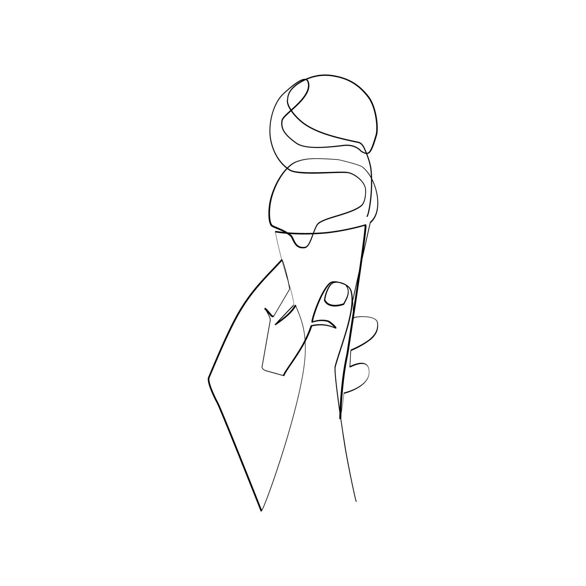 Vector Illustration Of Hand Holding Ice Cream Drawn In Line Art Style
