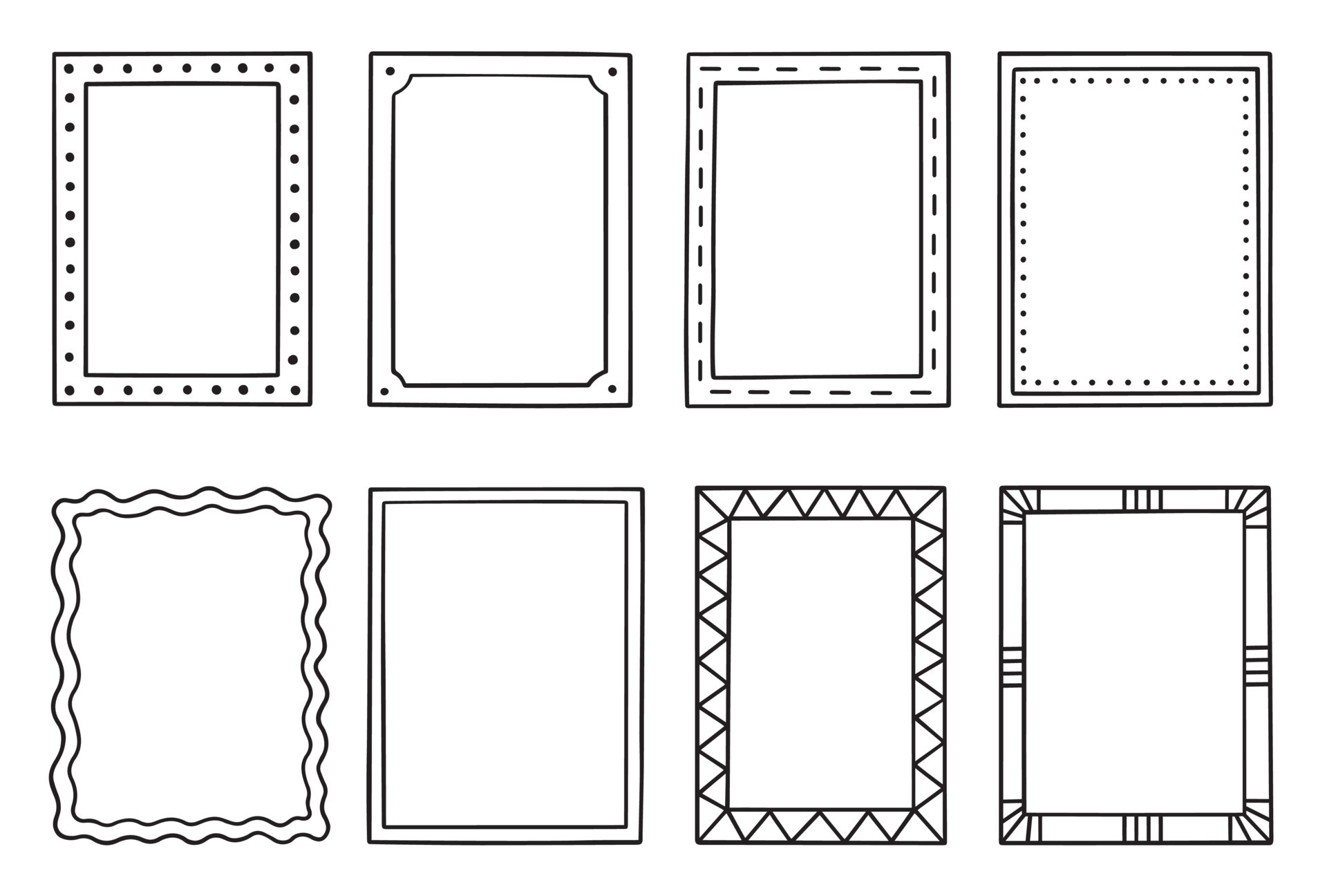 Hand Drawn Set Of Frames Doodle Rectangular Borders In Sketch Style Vector Illustration