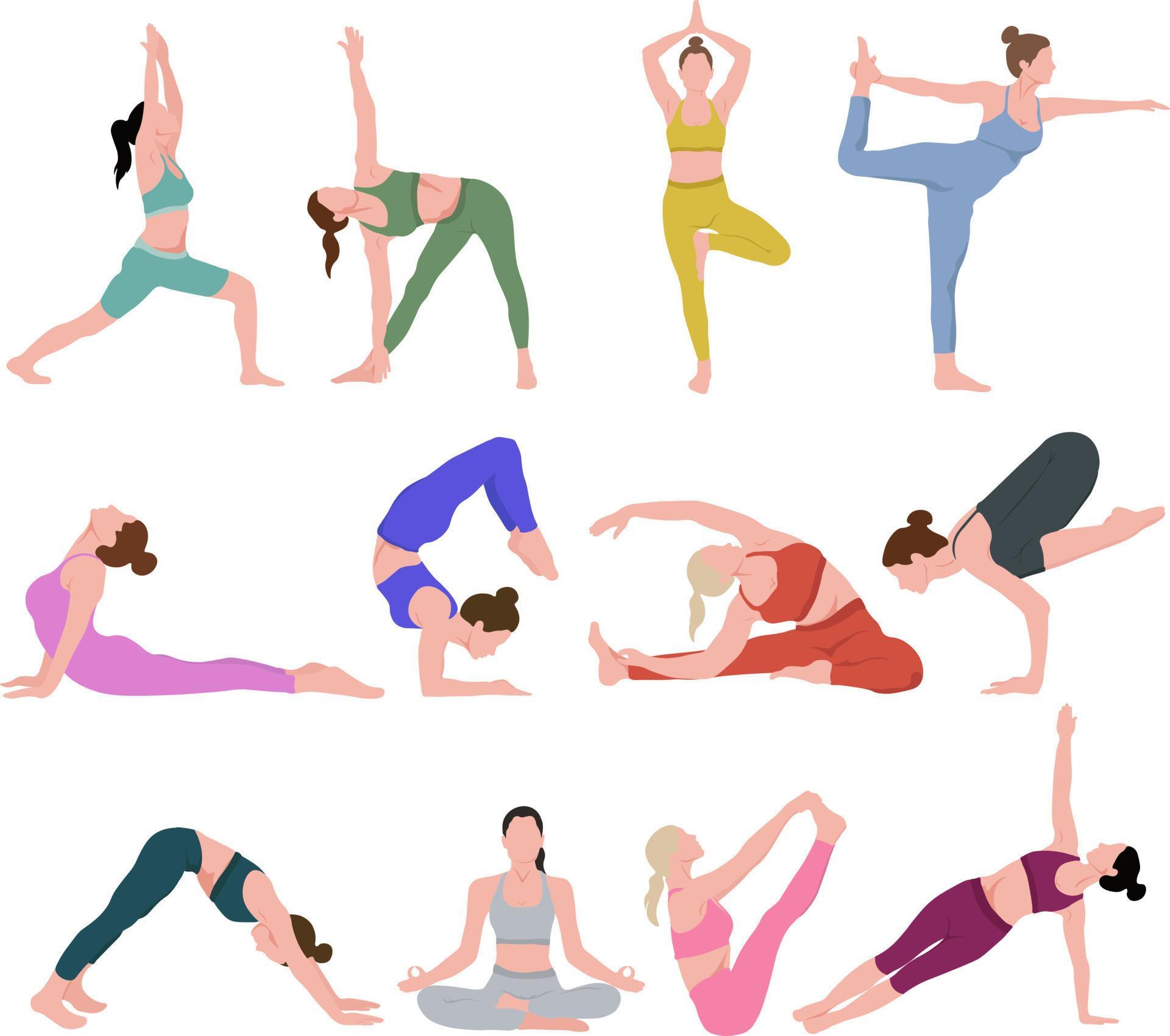 Set Of Slim Athletic Young Woman Doing Yoga And Fitness Healthy