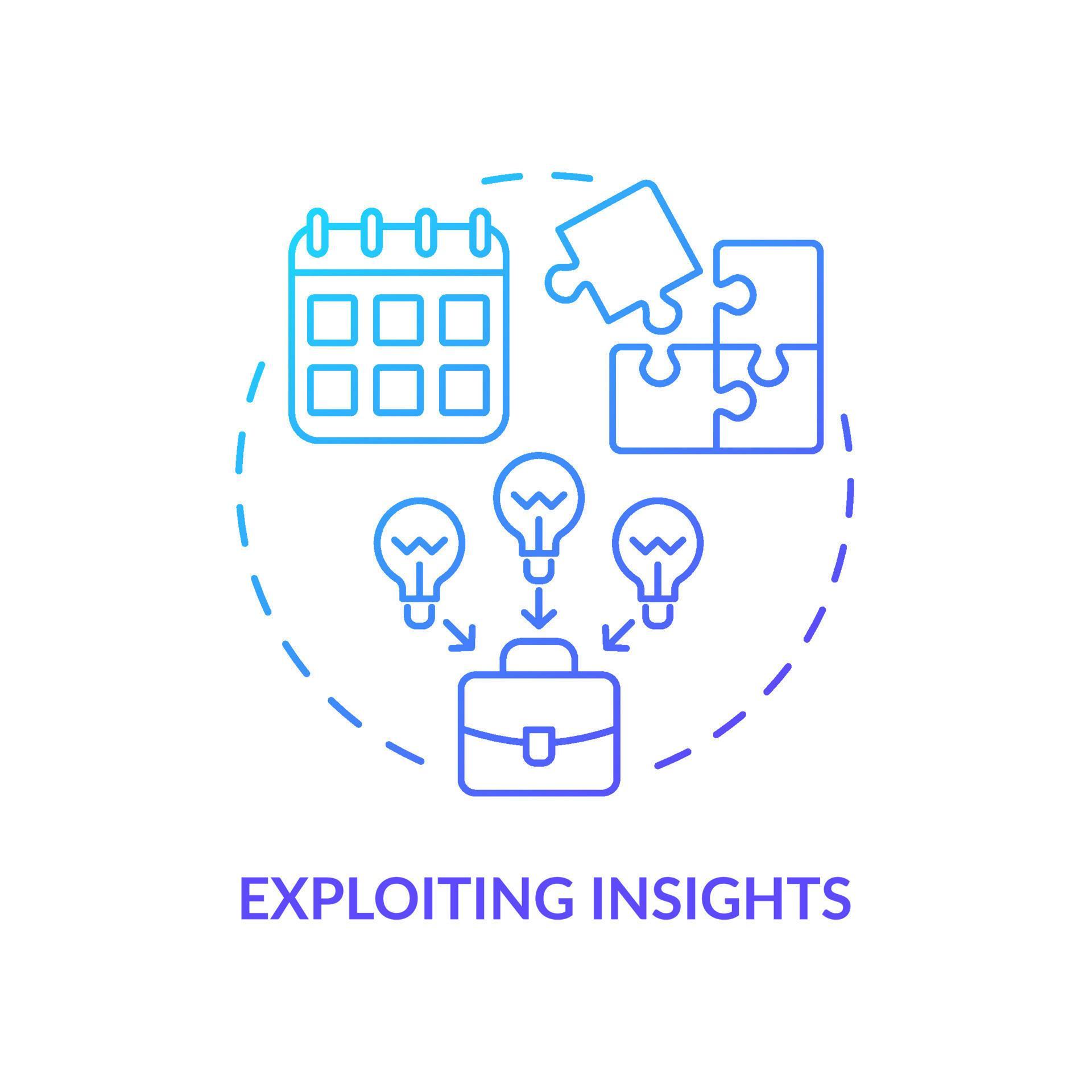 Exploiting insights blue gradient concept icon. Innovation management ...