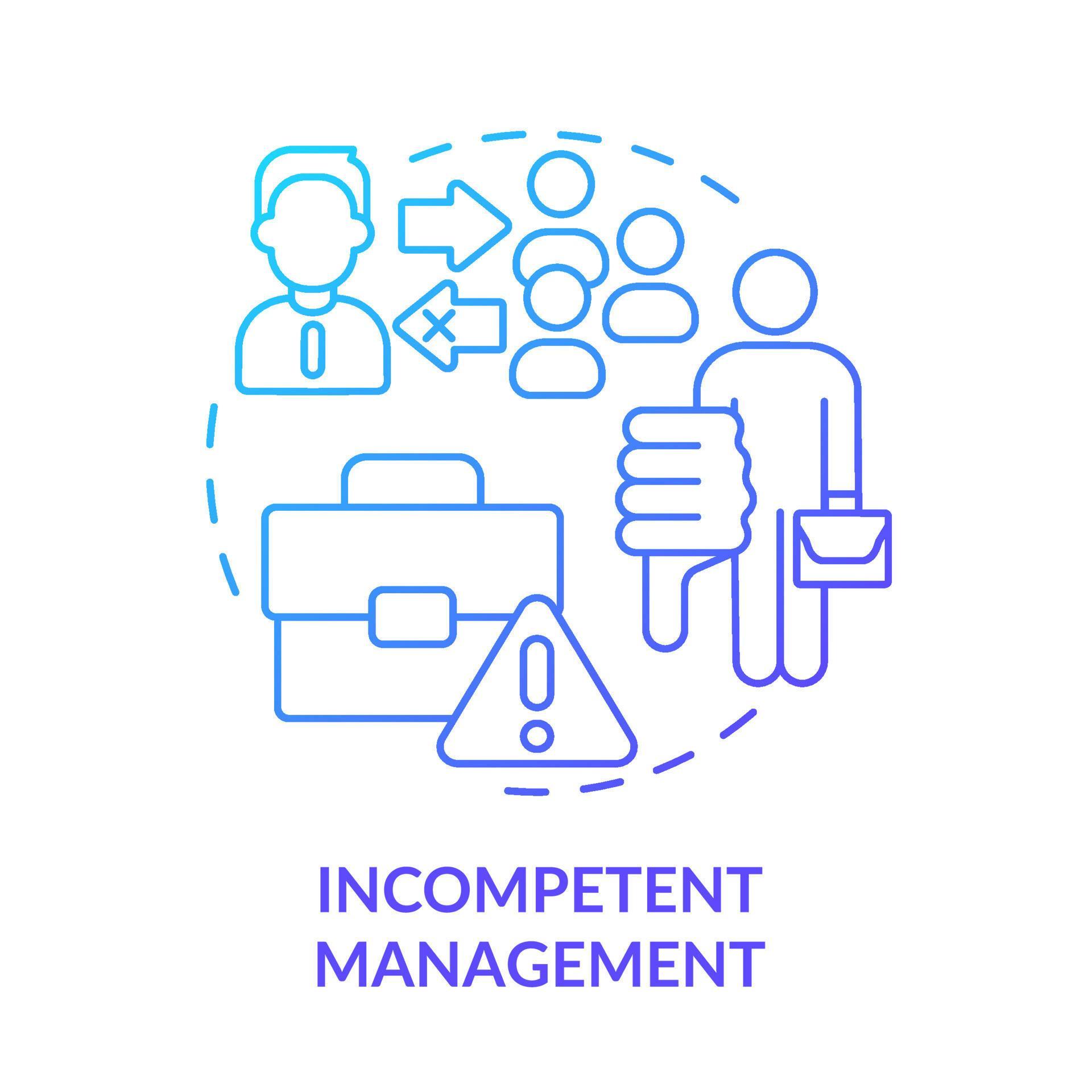Incompetent management blue gradient concept icon. Cooperative society ...