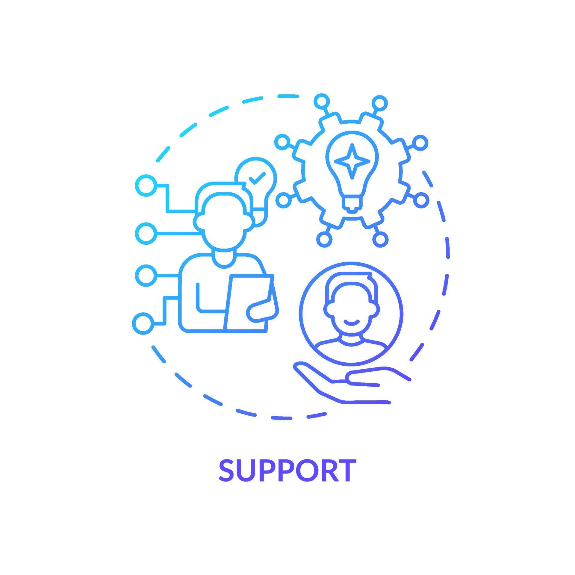 Support blue gradient concept icon. Innovation management essential abstract idea thin line ...