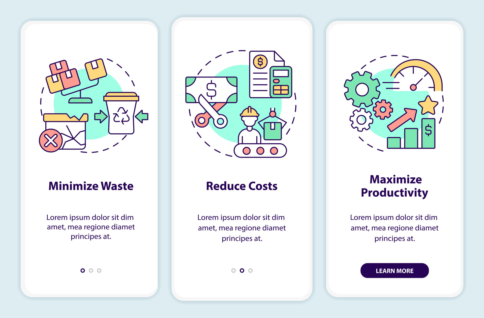 Purposes Of Lean Manufacturing Onboarding Mobile App Screen