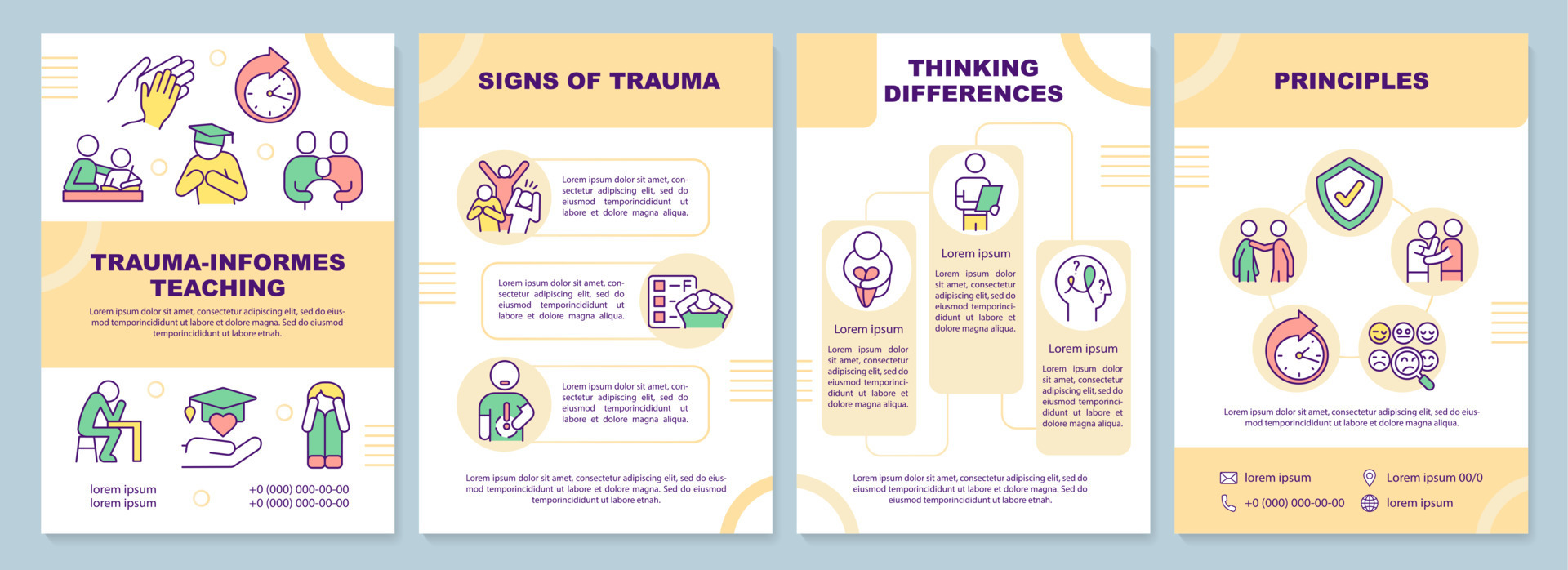 Trauma informed teaching yellow brochure template. Students behavior ...