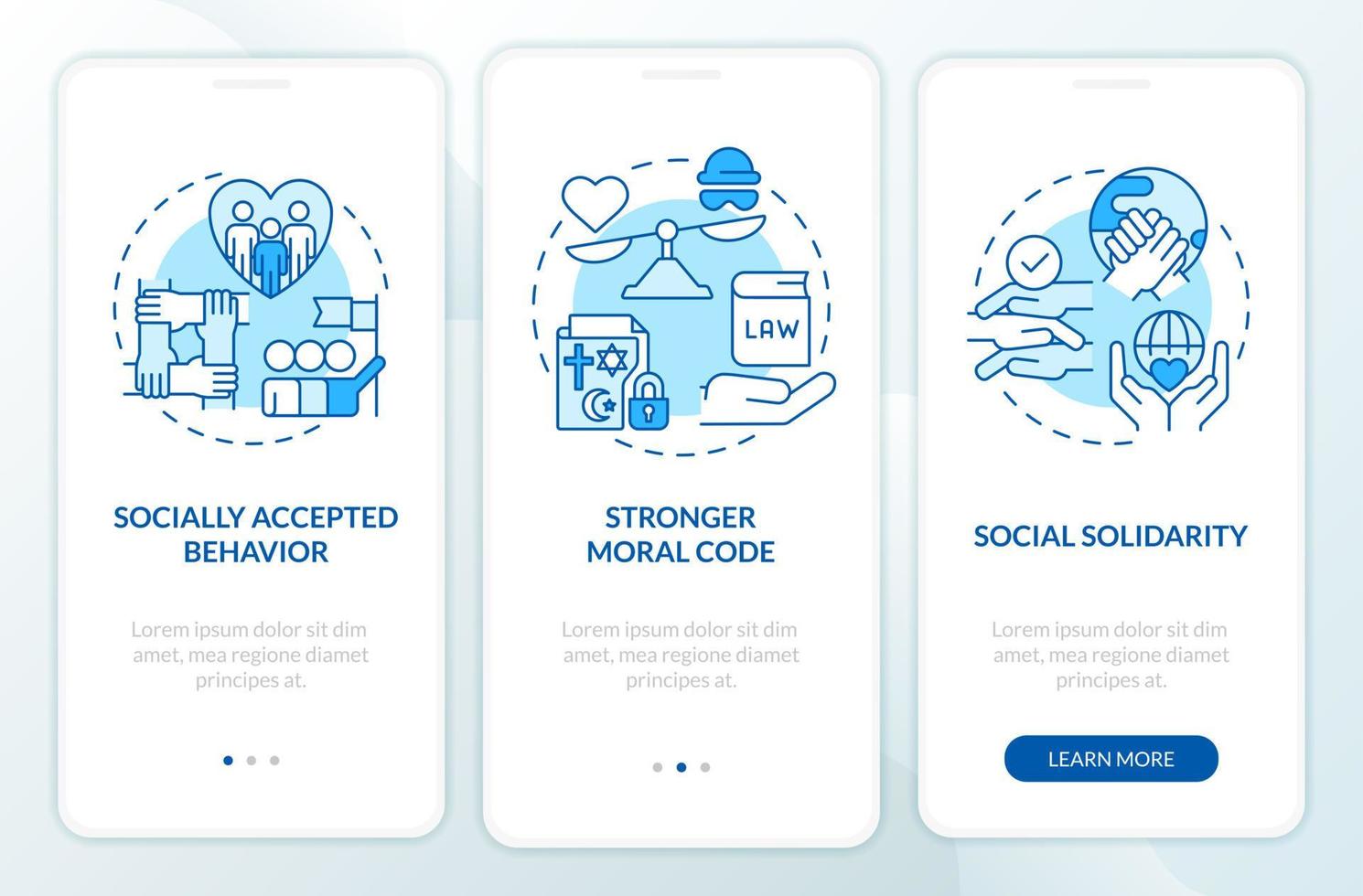 Social Institutions Advantages Blue Onboarding Mobile App Screen