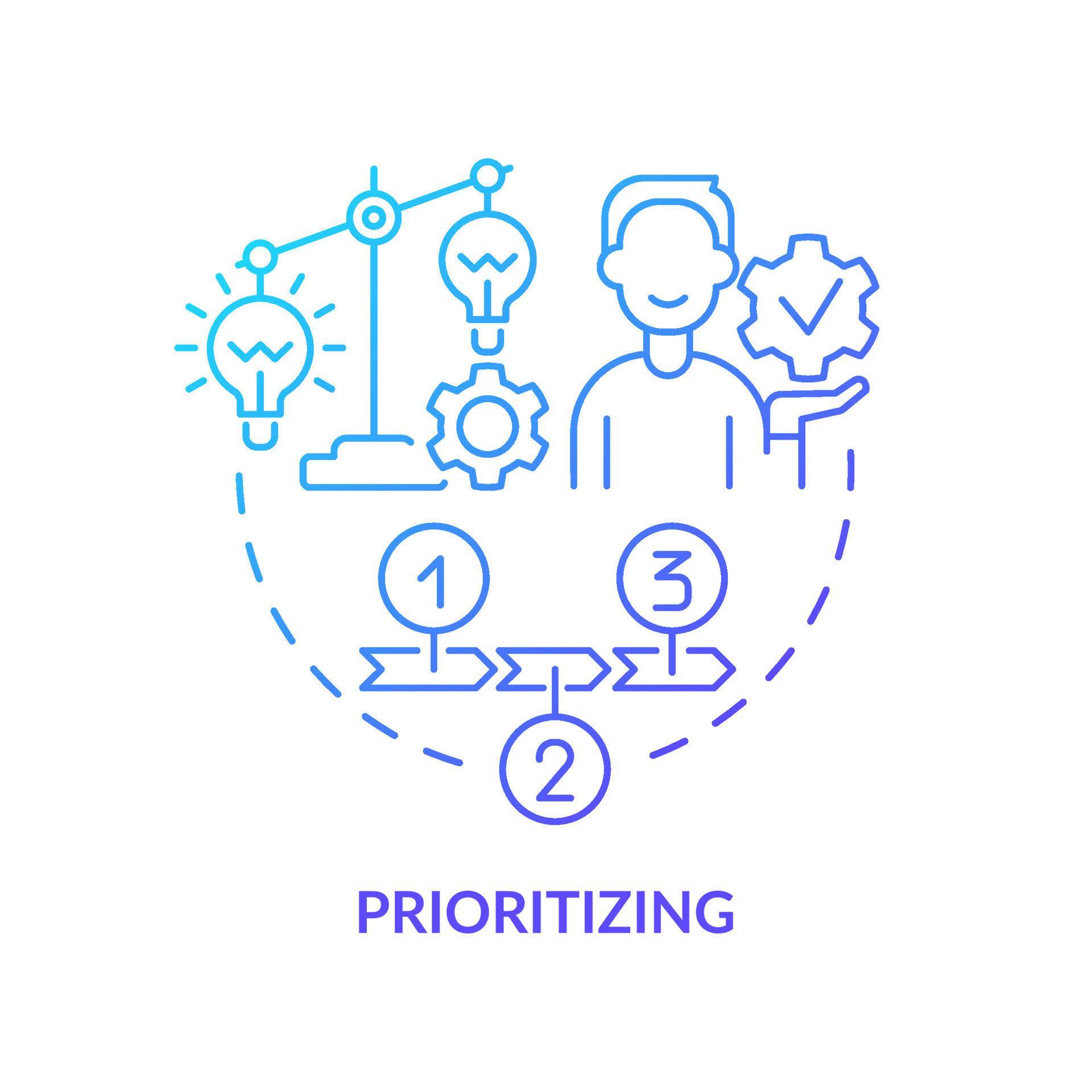 Prioritizing blue gradient concept icon. Innovation management step abstract idea thin line ...