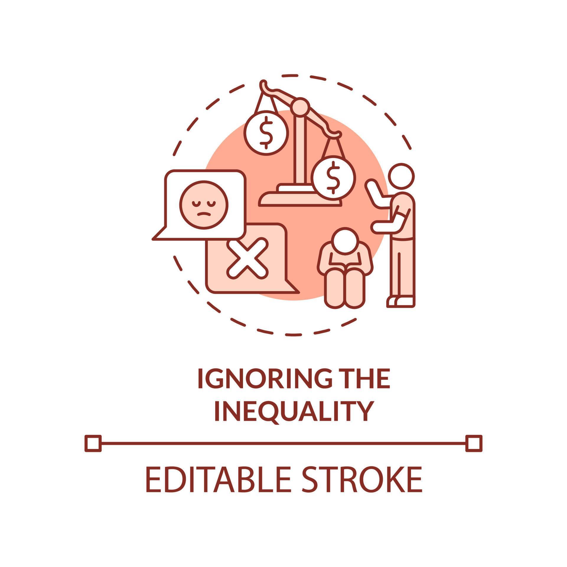 Ignoring inequality red concept icon. Disadvantage of social institutions abstract idea thin ...