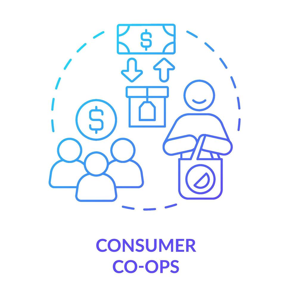 Consumer co-ops blue gradient concept icon. Combining customers demand ... Consumer co-ops blue gradient concept icon. Combining customers demand ...
