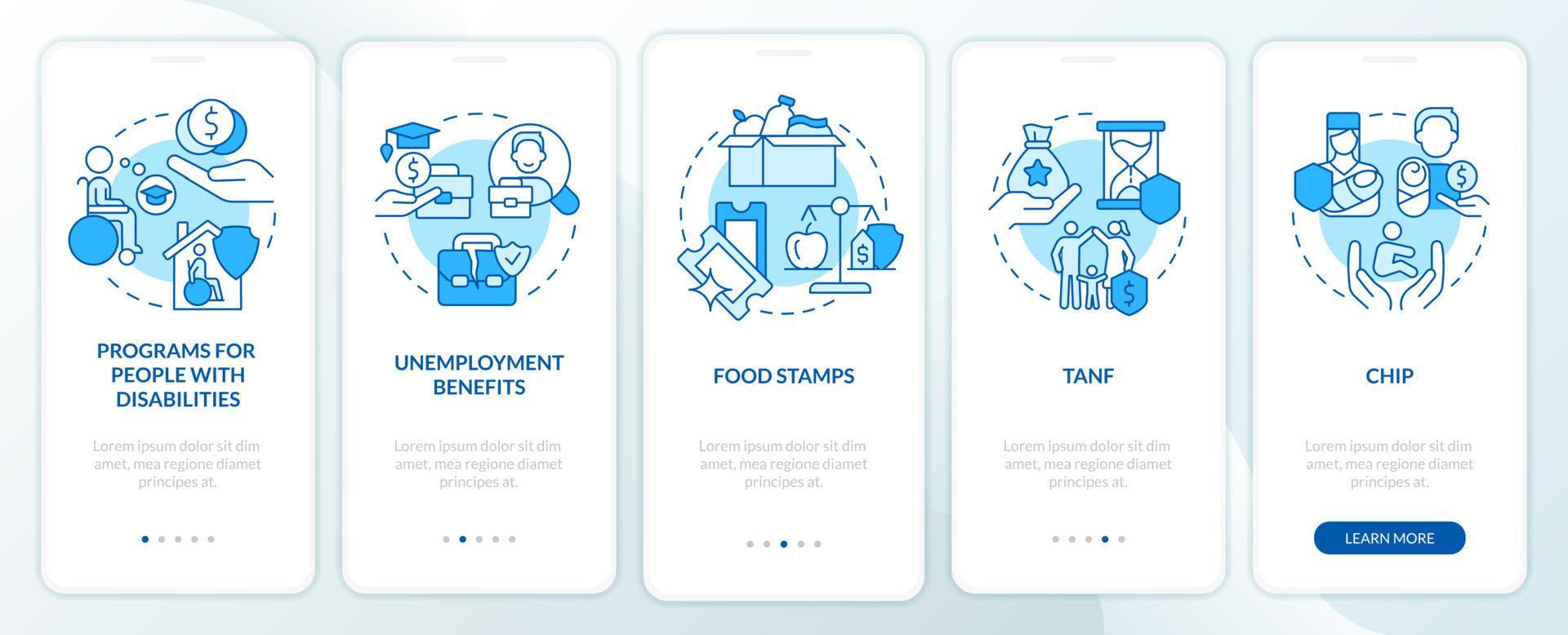 Government Benefits Blue Onboarding Mobile App Screen Social