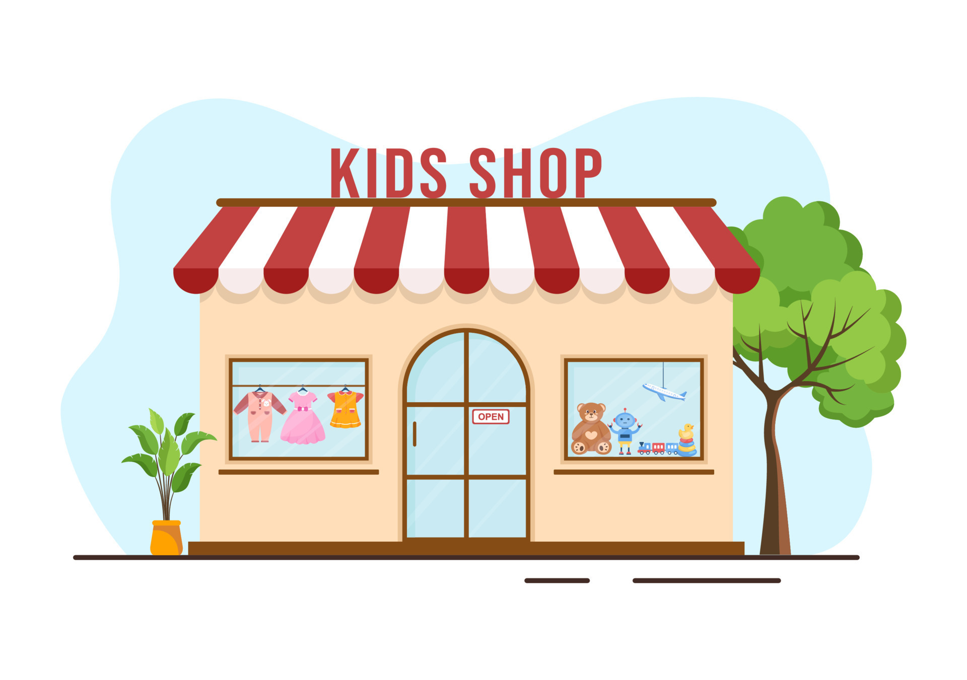 plantilla de construcción de tiendas para niños ilustración de estilo plano de dibujos animados ...