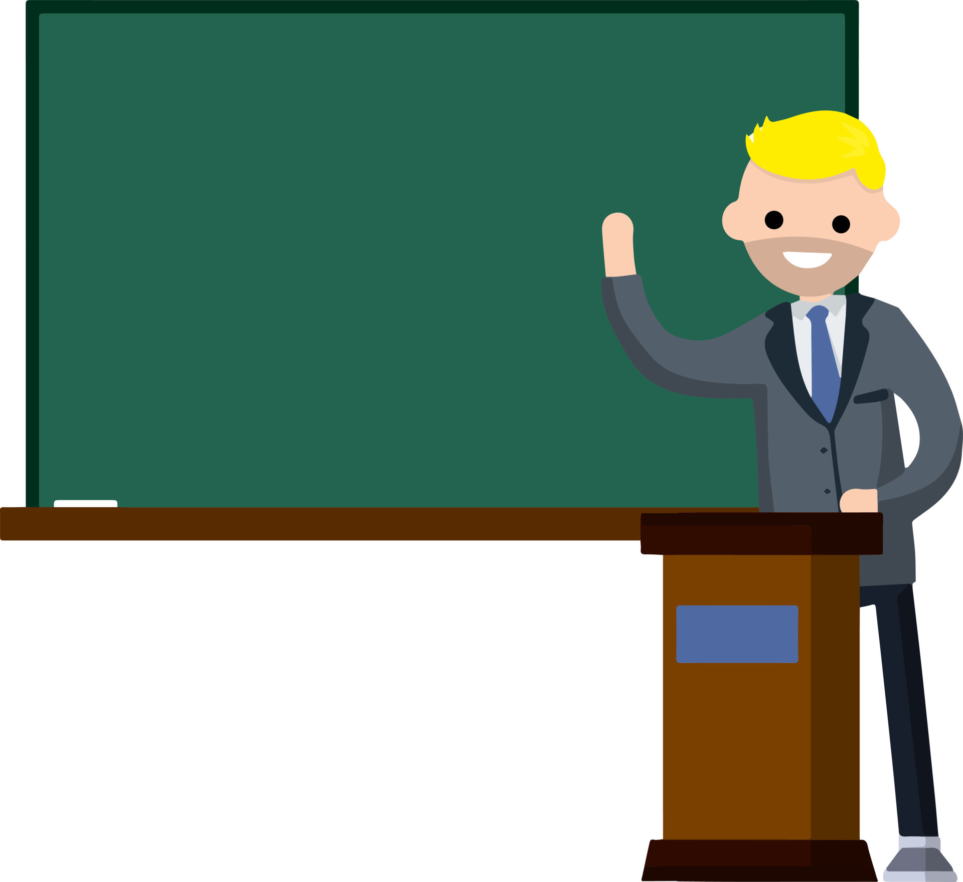 School Teacher Stands Near Blackboard Lecturer In College In Classroom