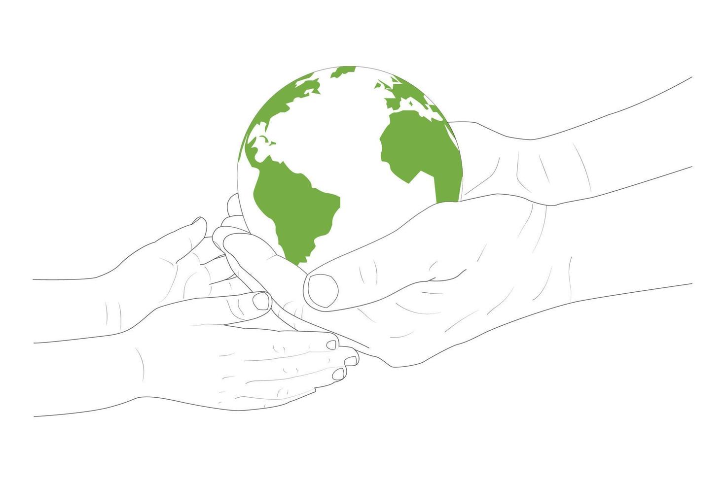 Hands Holding Earth Globe Save The Planet Concept Continuous One Line
