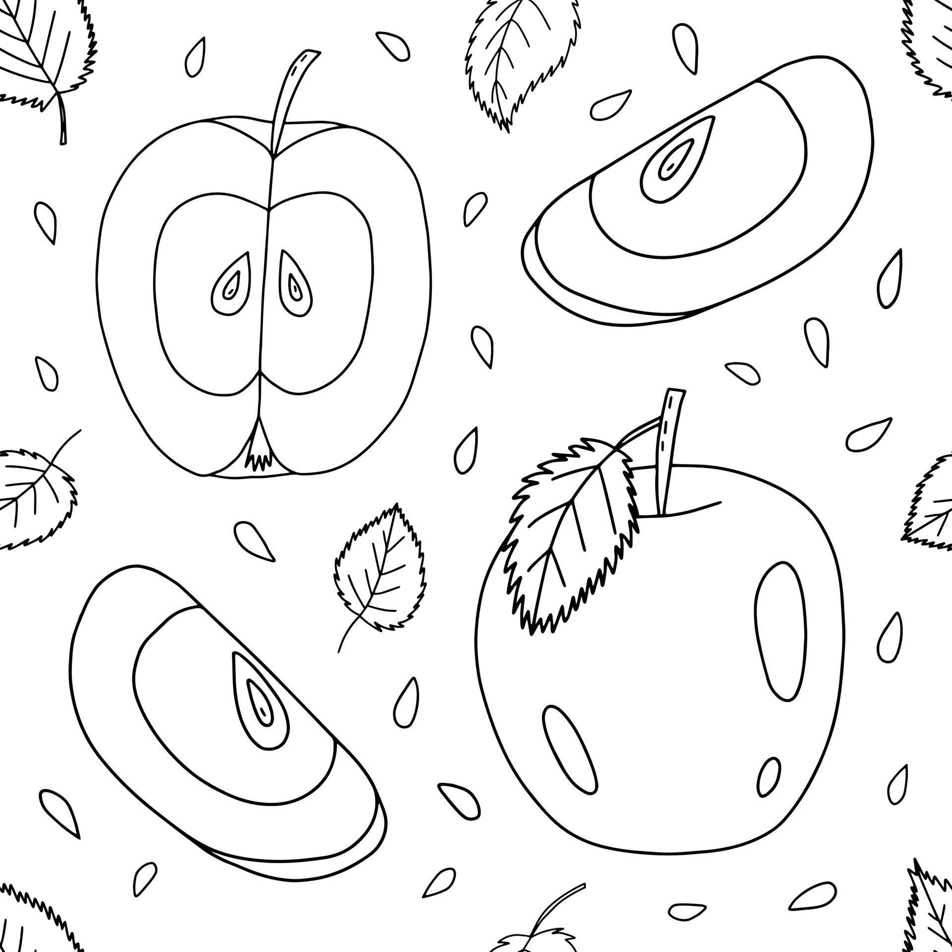 Doodle Apple Seamless Pattern Hand Drawn Slice Of Apples Pattern