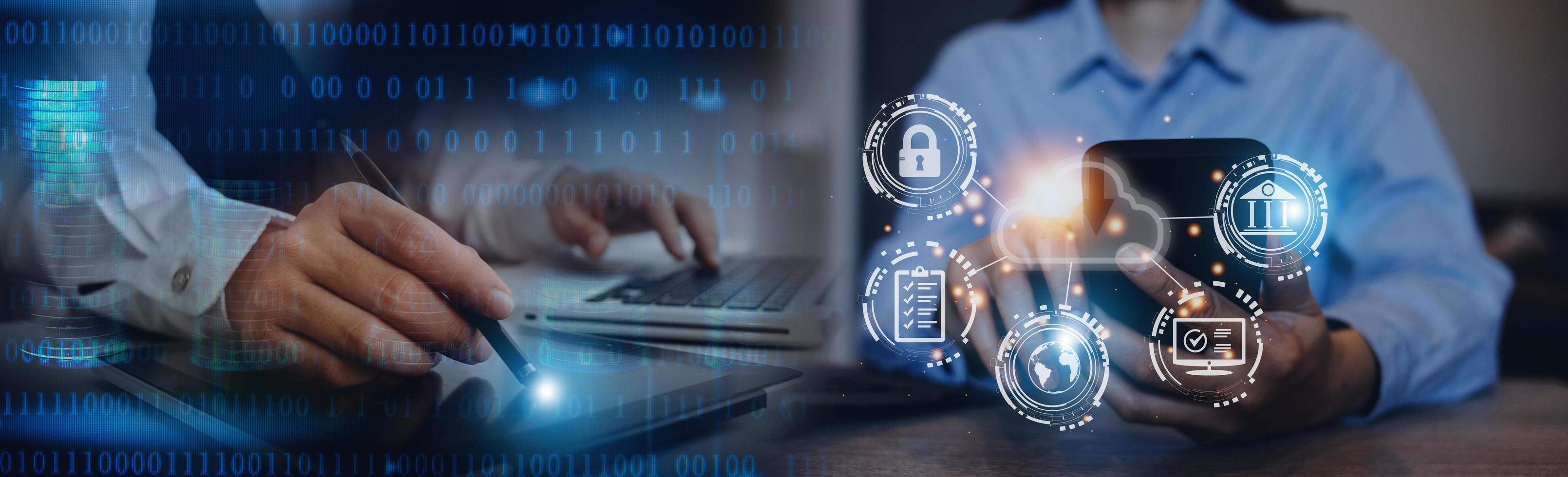 Man Use Laptop With Cloud Computing Diagram Show On Hand Cloud Technology Data Storage