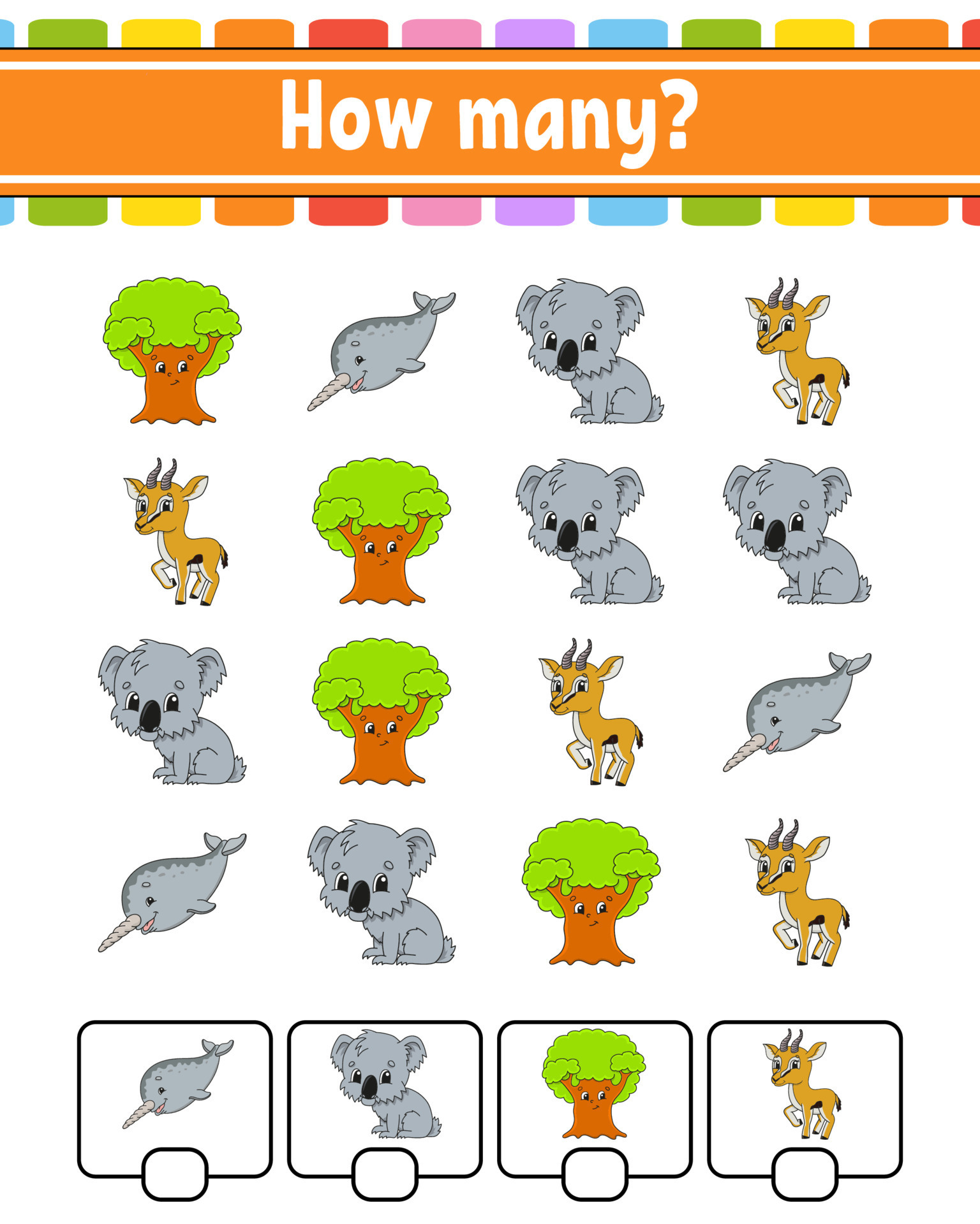 Counting game for children. Happy characters. Learning mathematics. How ...