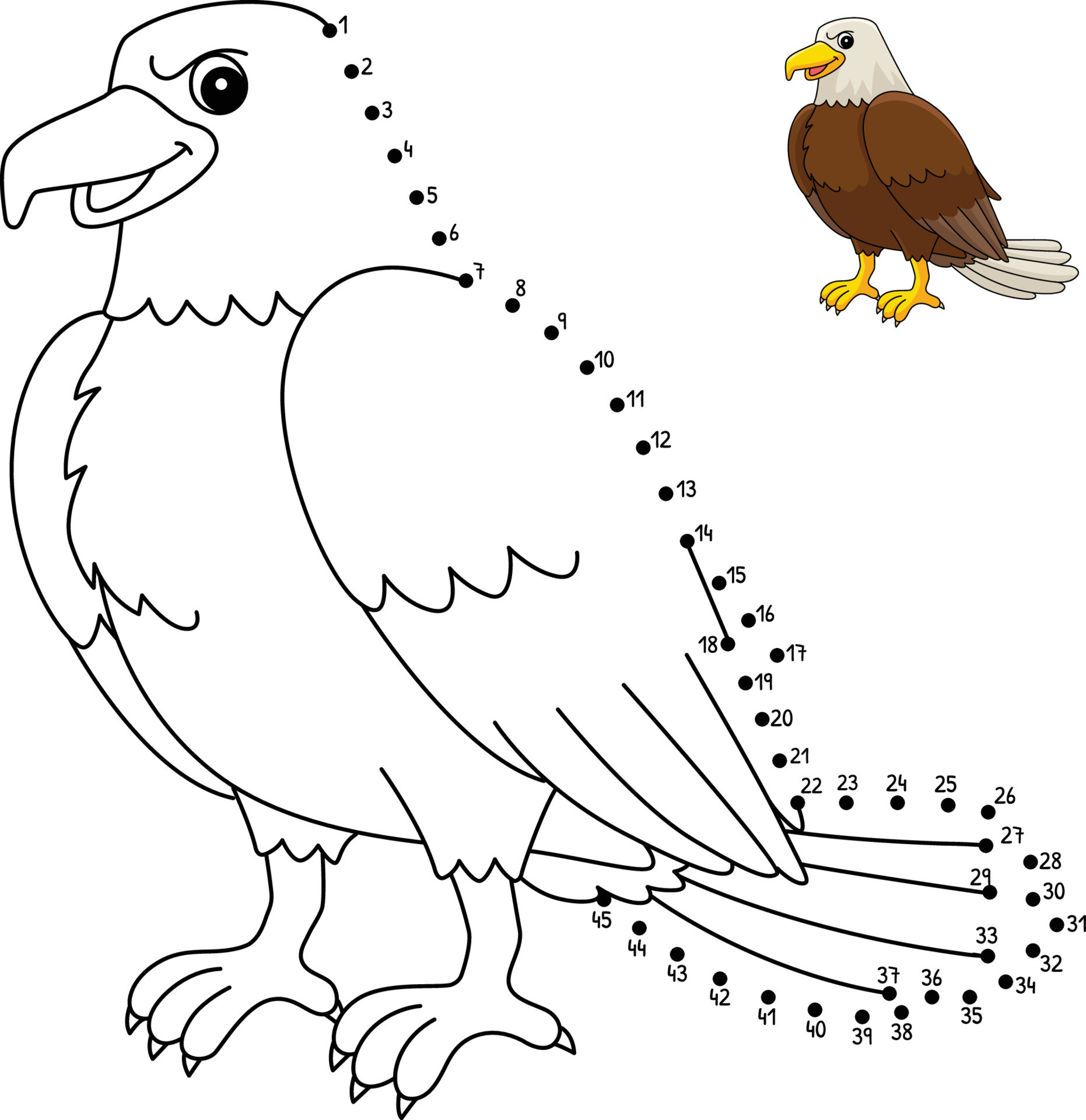 Dot to Dot Eagle Isolated Coloring Page for Kids 12626218 Vector Art at ...