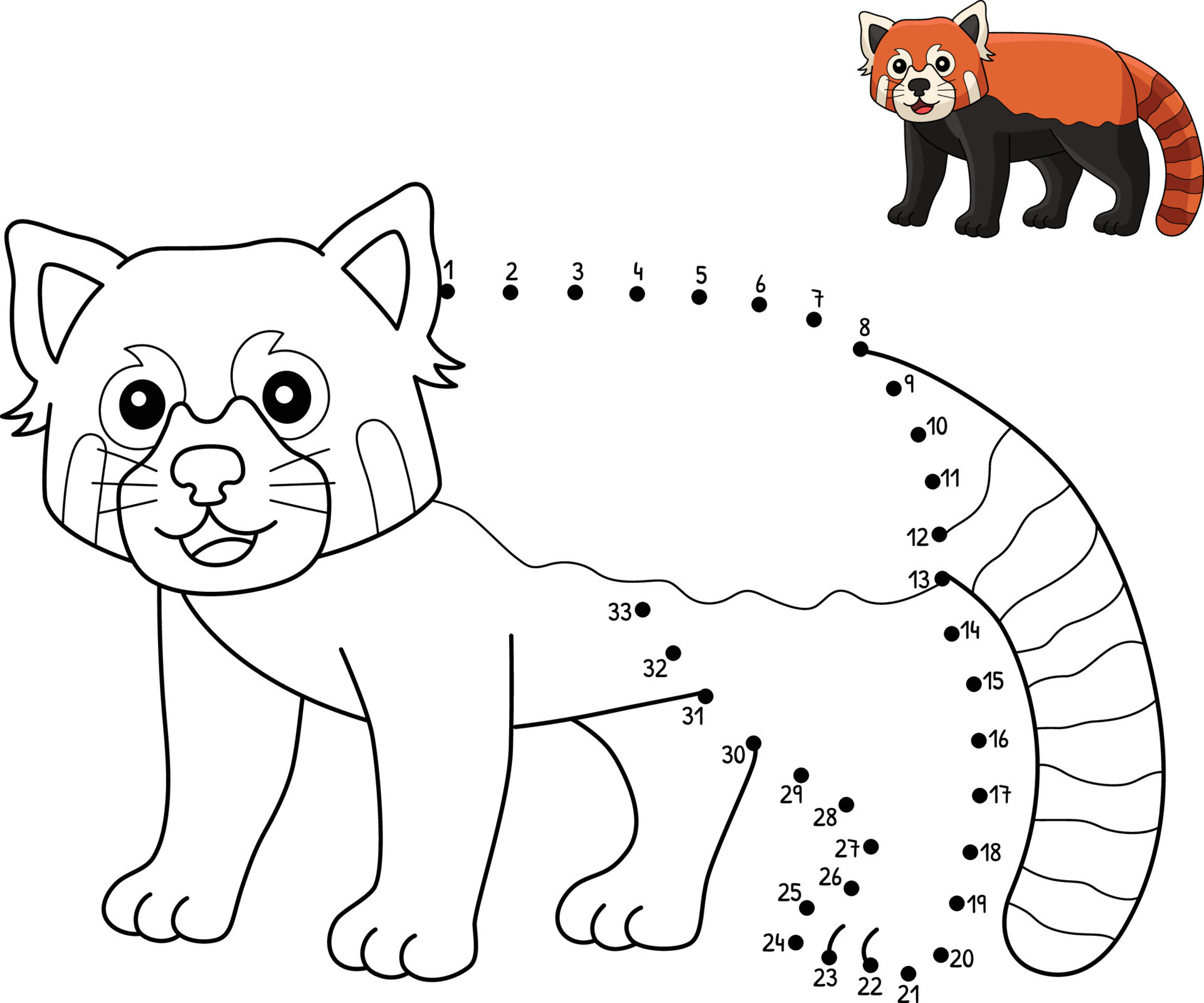 Dot To Dot Red Panda Isolated Coloring Page 12626226 Vector Art At Vecteezy