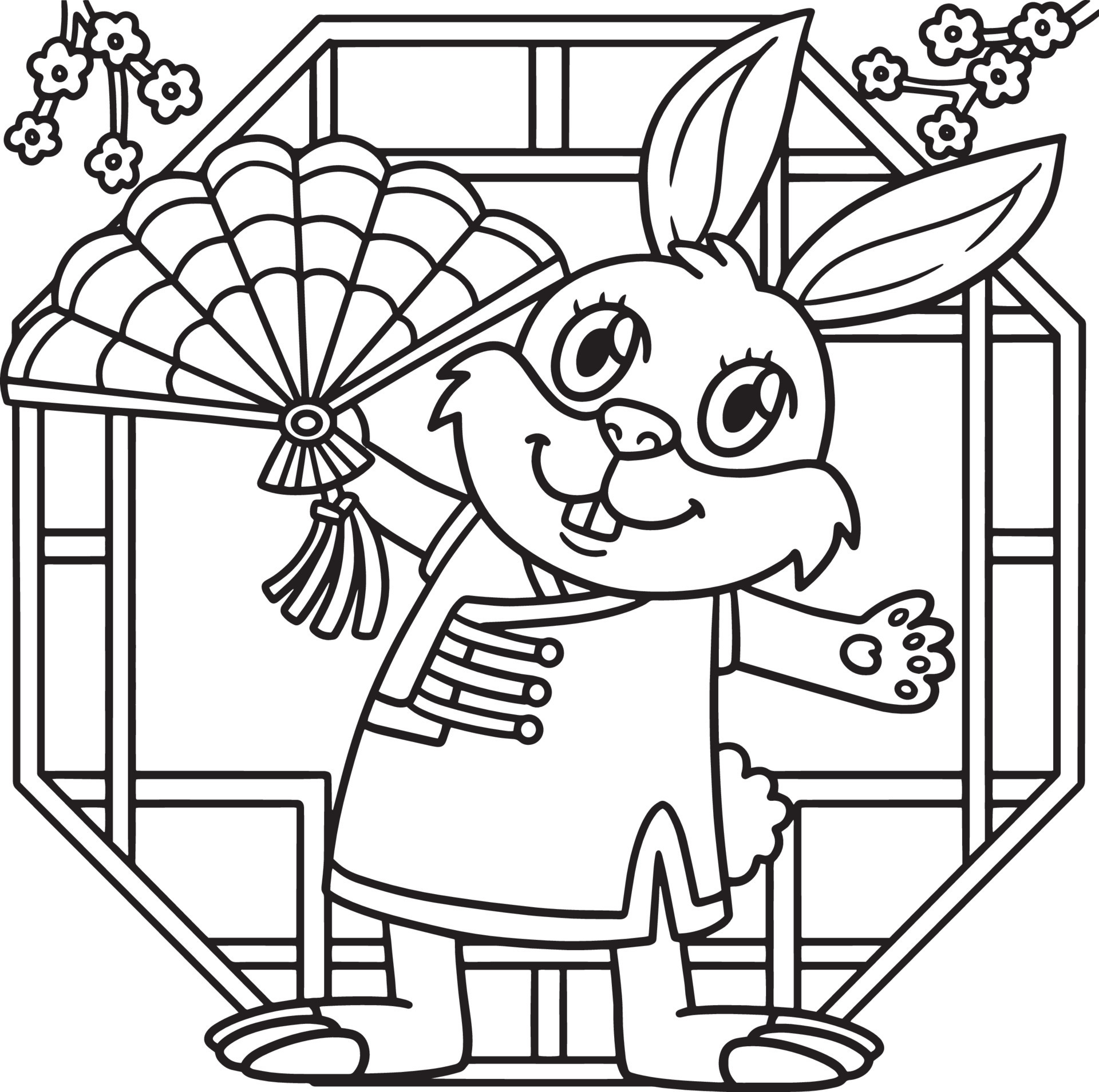 Rabbit Chinese Fan Year Of The Rabbit Coloring 12626292 Vector Art At rabbit-chinese-fan-year-of-the-rabbit-coloring-12626292-vector-art-at