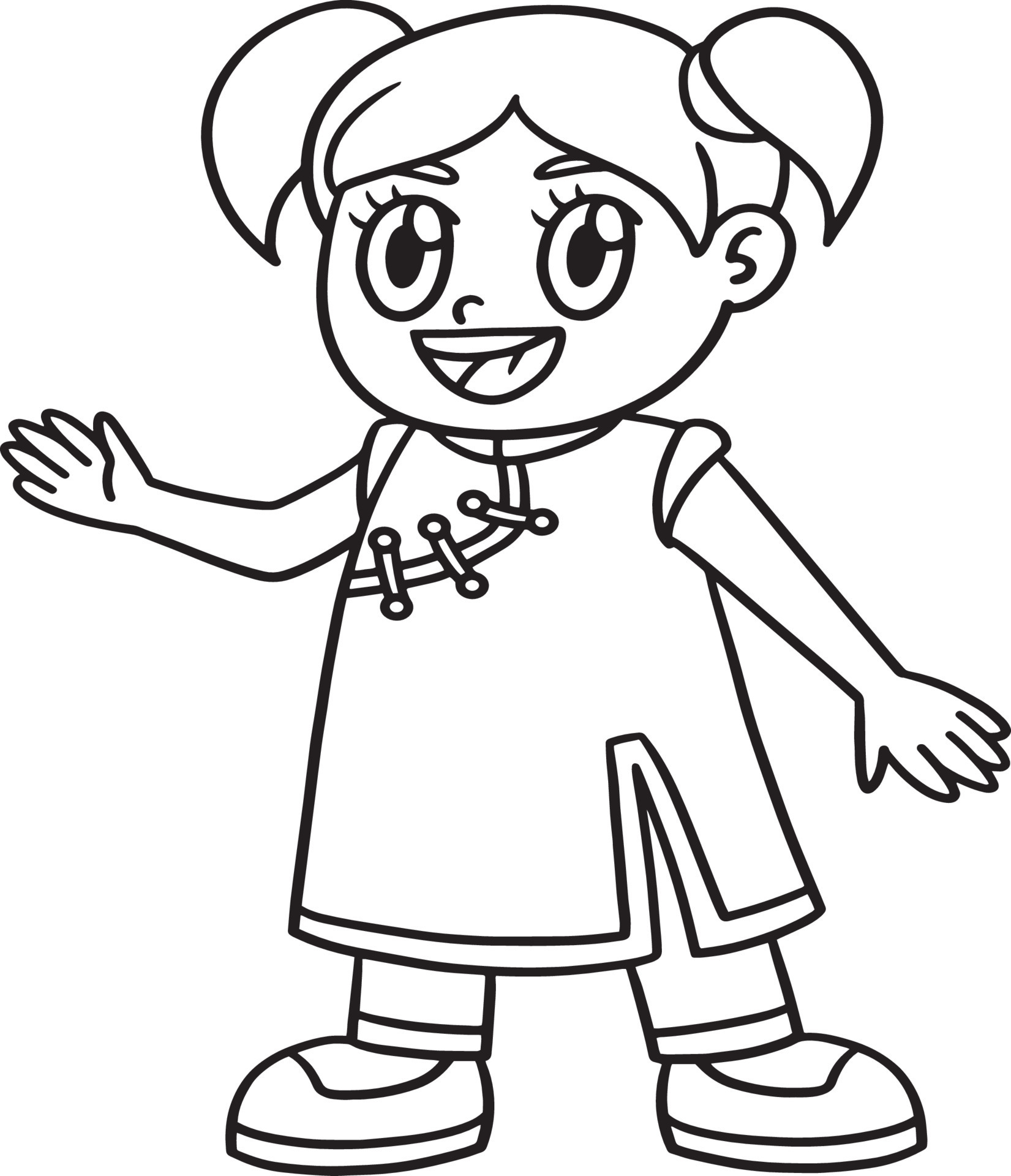 Happy Chinese Girl Isolated Coloring Page 12626419 Vector Art At Vecteezy