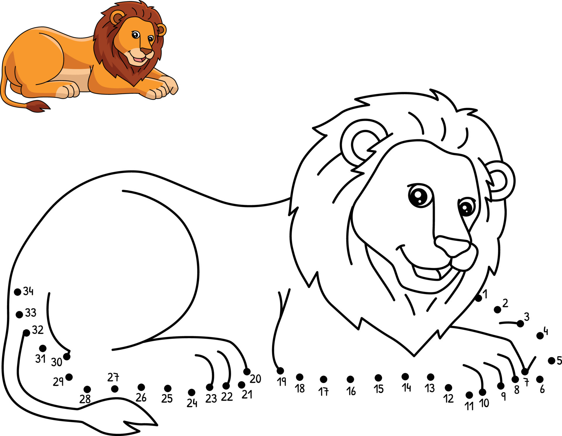 Dot to Dot Lion Isolated Coloring Page for Kids 12626494 Vector Art at ...