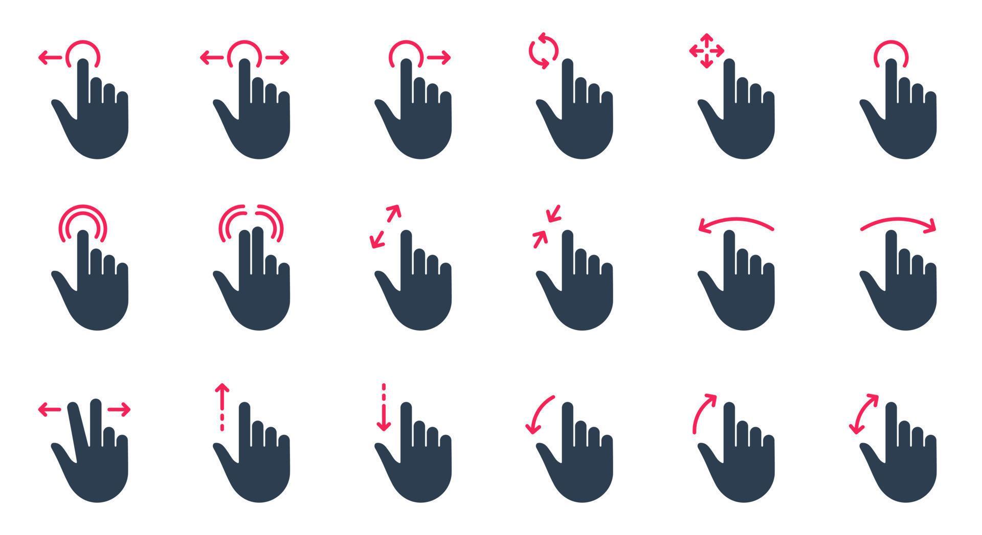 Hand Finger Touch, Swipe and Drag Silhouette Icon Set. Gesture Slide Left and Right Glyph ...
