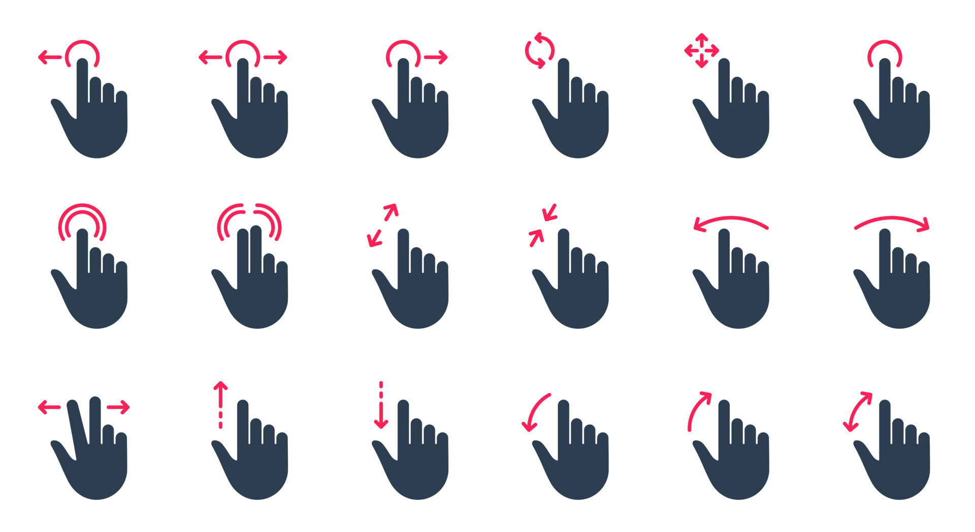 Hand Finger Touch, Swipe and Drag Silhouette Icon Set. Gesture Slide Left and Right Glyph ...