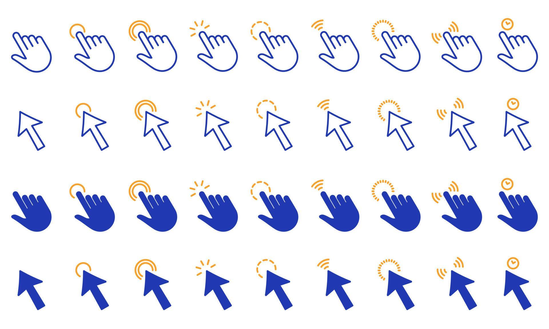 Cursor Computer Pointer Line And Silhouette Icon Set Internet Website App Press Tap Link Choice