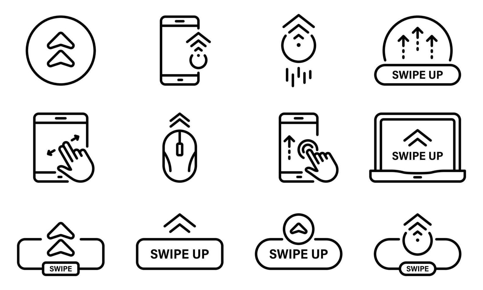 Swipe Button on Smartphone Computer Laptop Line Icon Set. Slide Action Social Media App ...