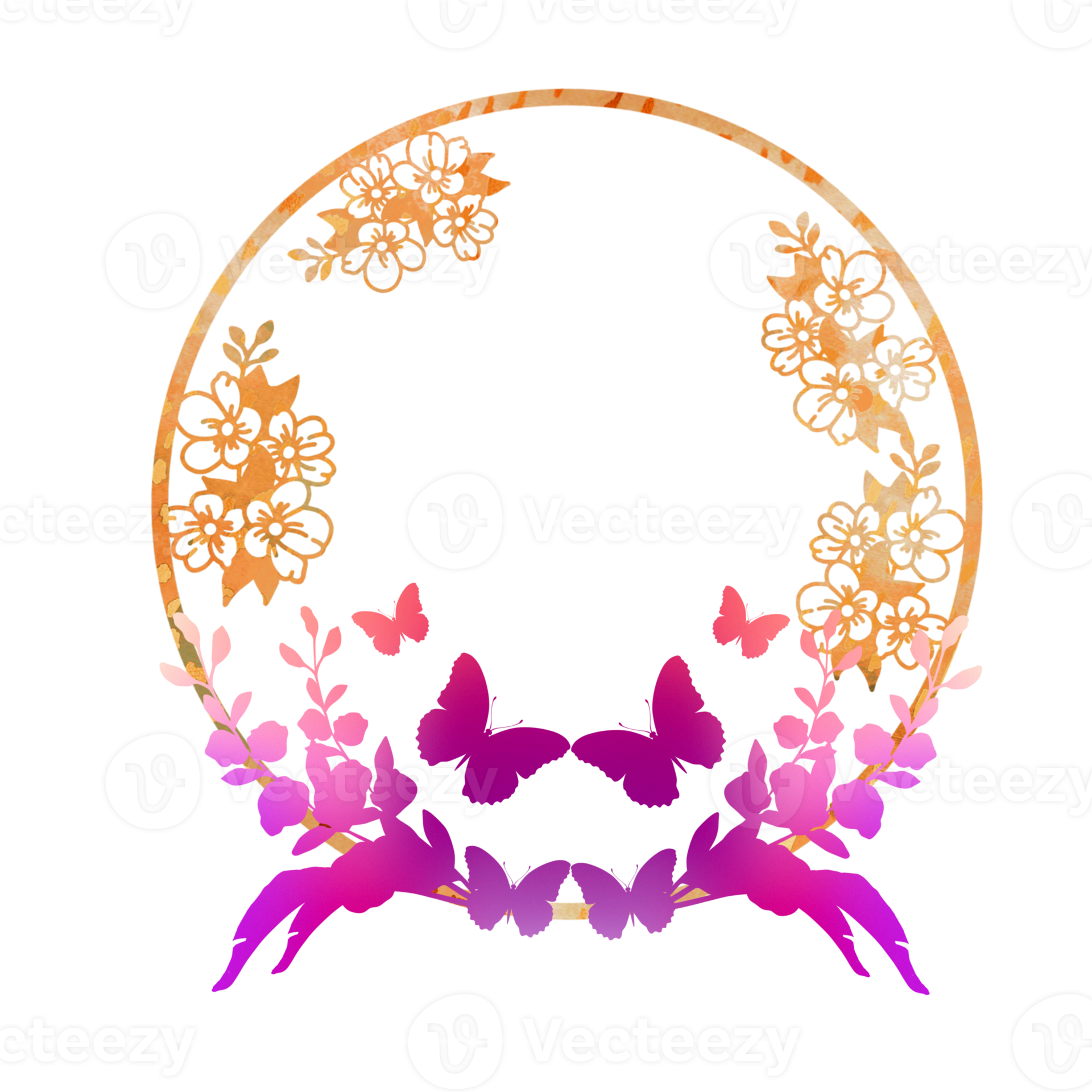 Wreath Of Flowers Butterflies Orange Pink Purple Violet Colours 12629509 Png