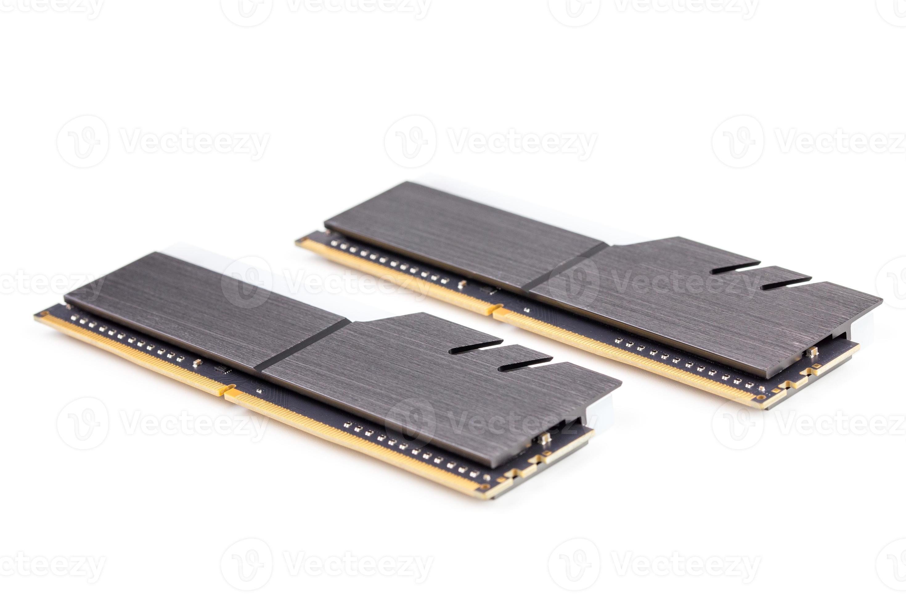 a pair of ddr4 dimm pc ram memoty modules with stylish black heatsinks ...
