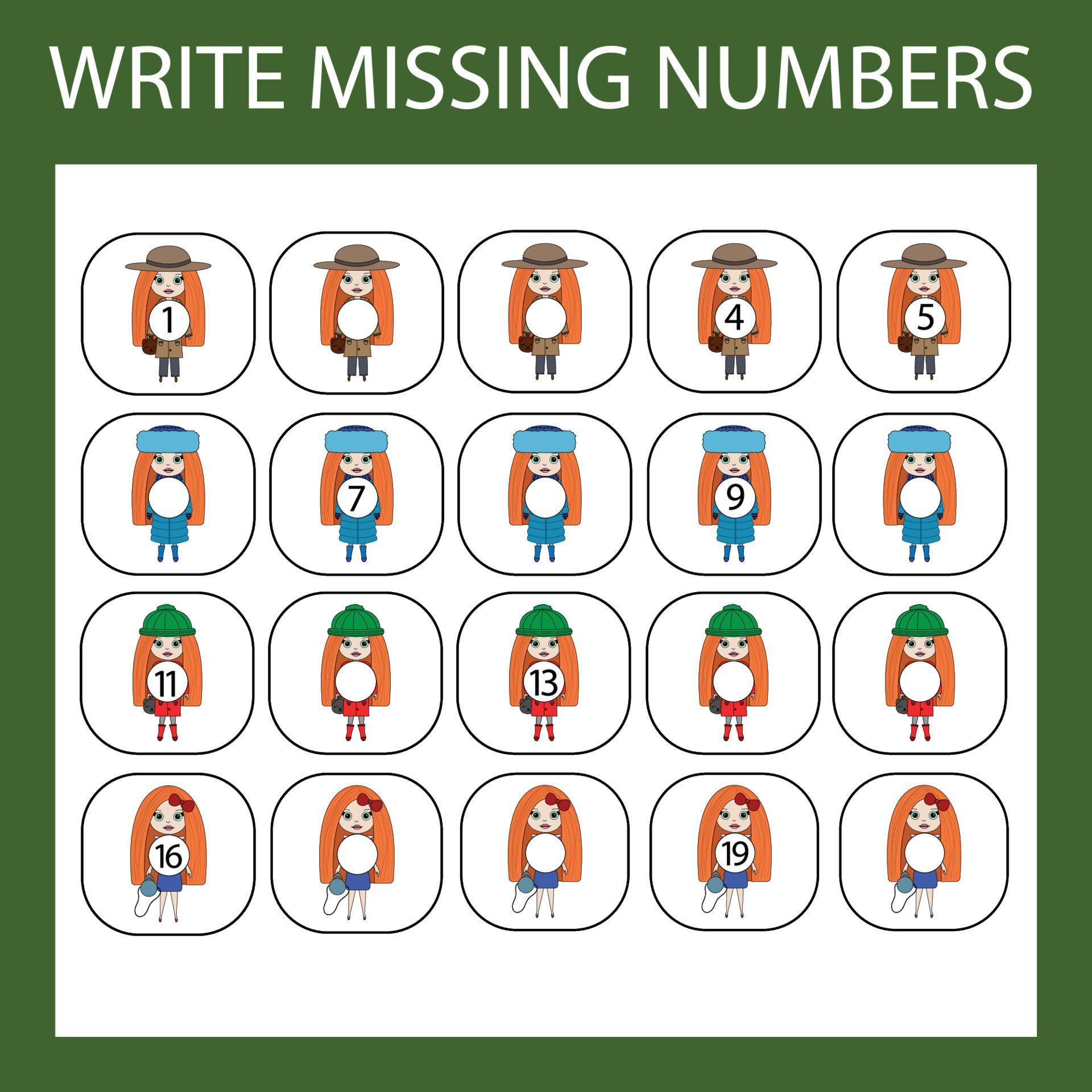 The task is to write in the lost numbers from 1 to 20. Educational ...