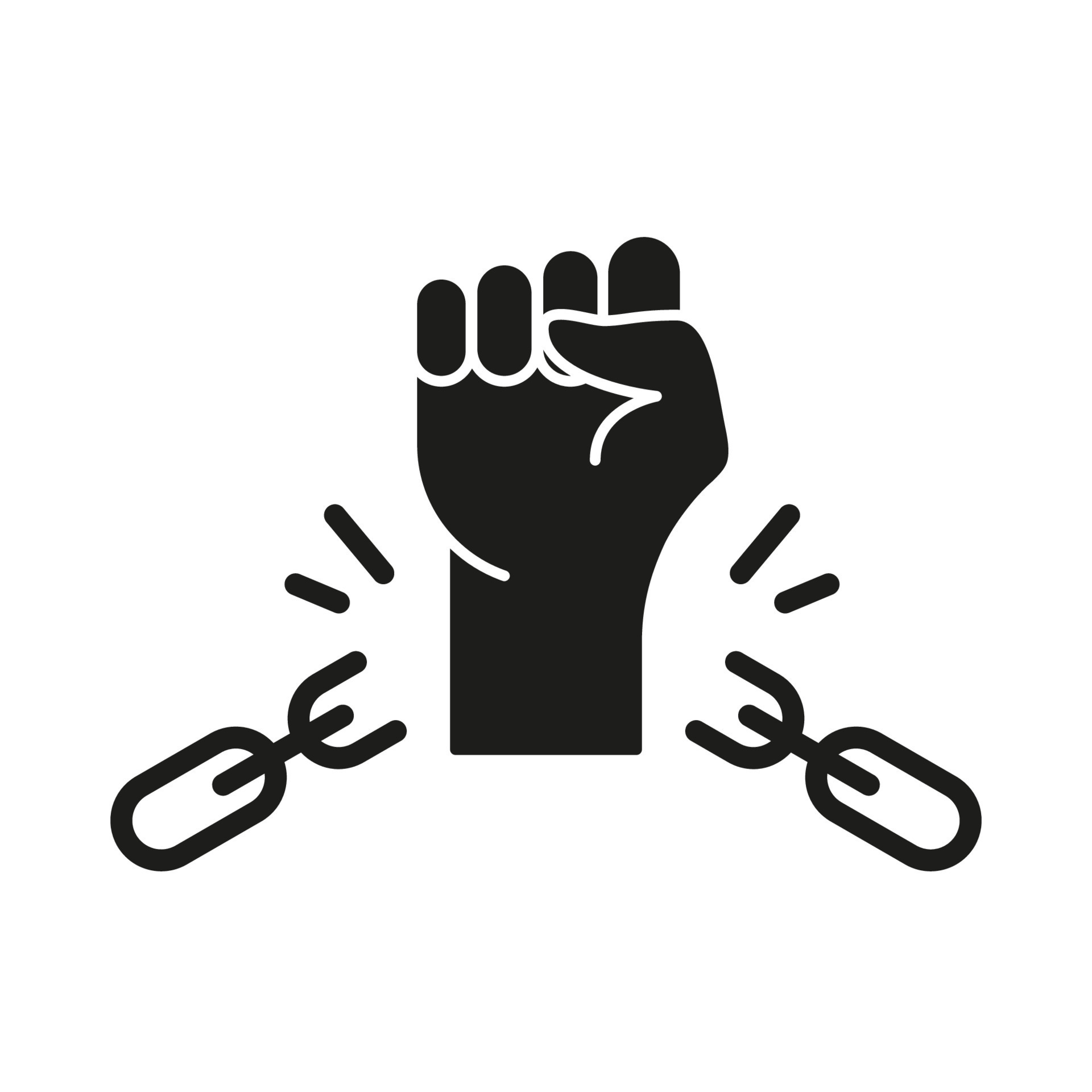 Freedom And Human Rights Silhouette Icon Broken Shackles With Fist