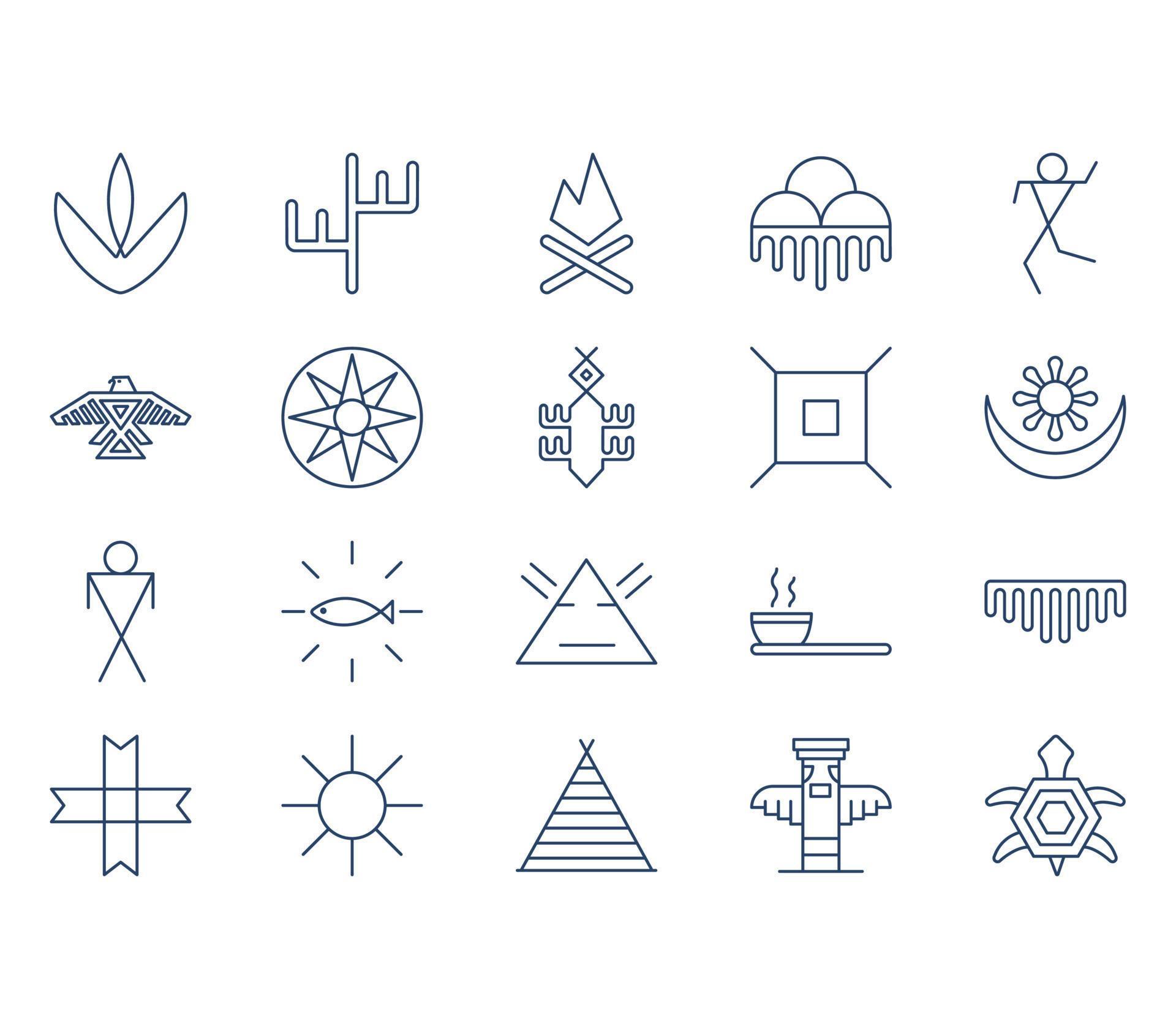 Native American Symbol And Sign Icon Set 12664119 Vector Art At Vecteezy