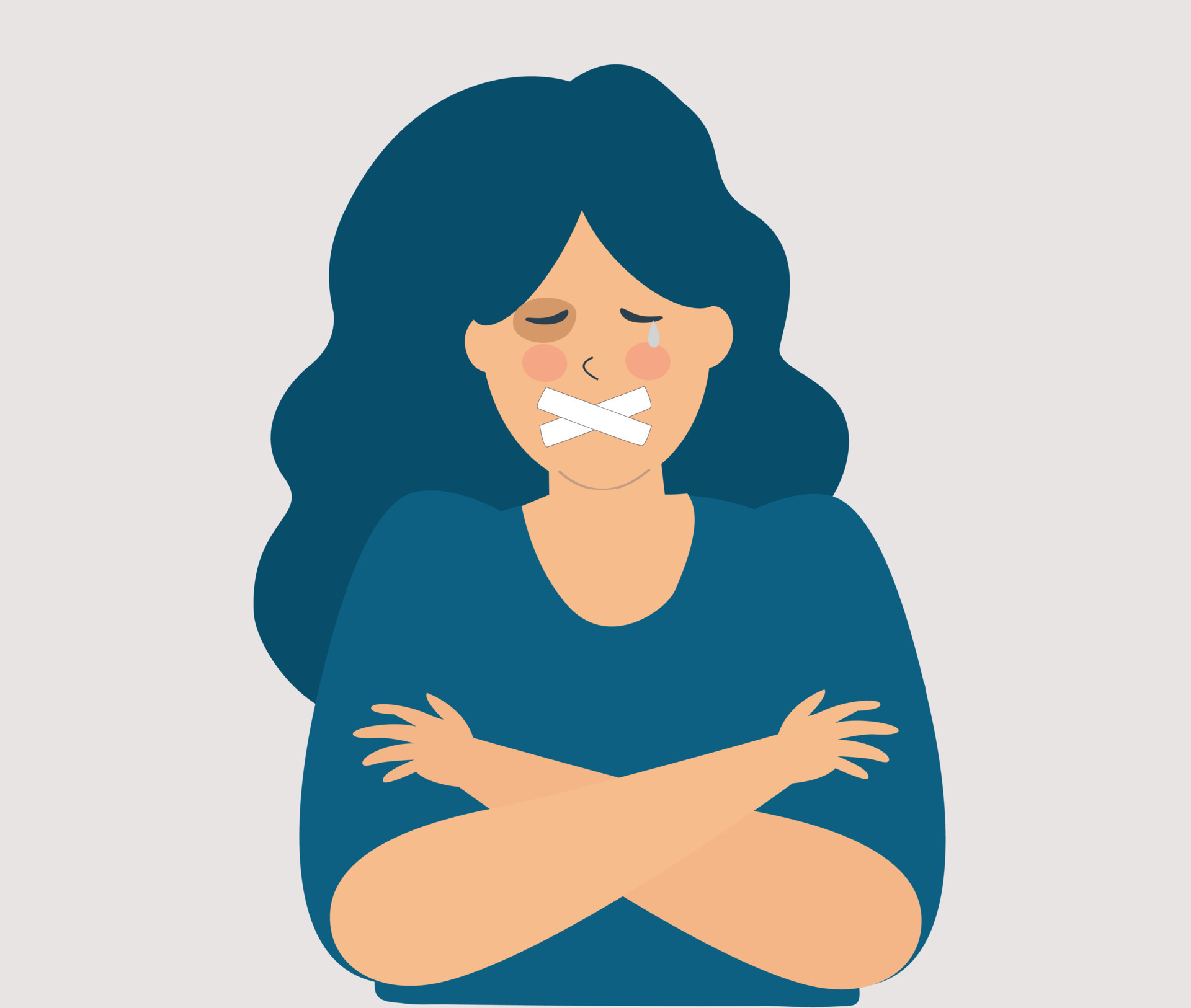 Scared woman with closed mouth suffers from physical abuse. Female is ... Scared woman with closed mouth suffers from physical abuse. Female is ...