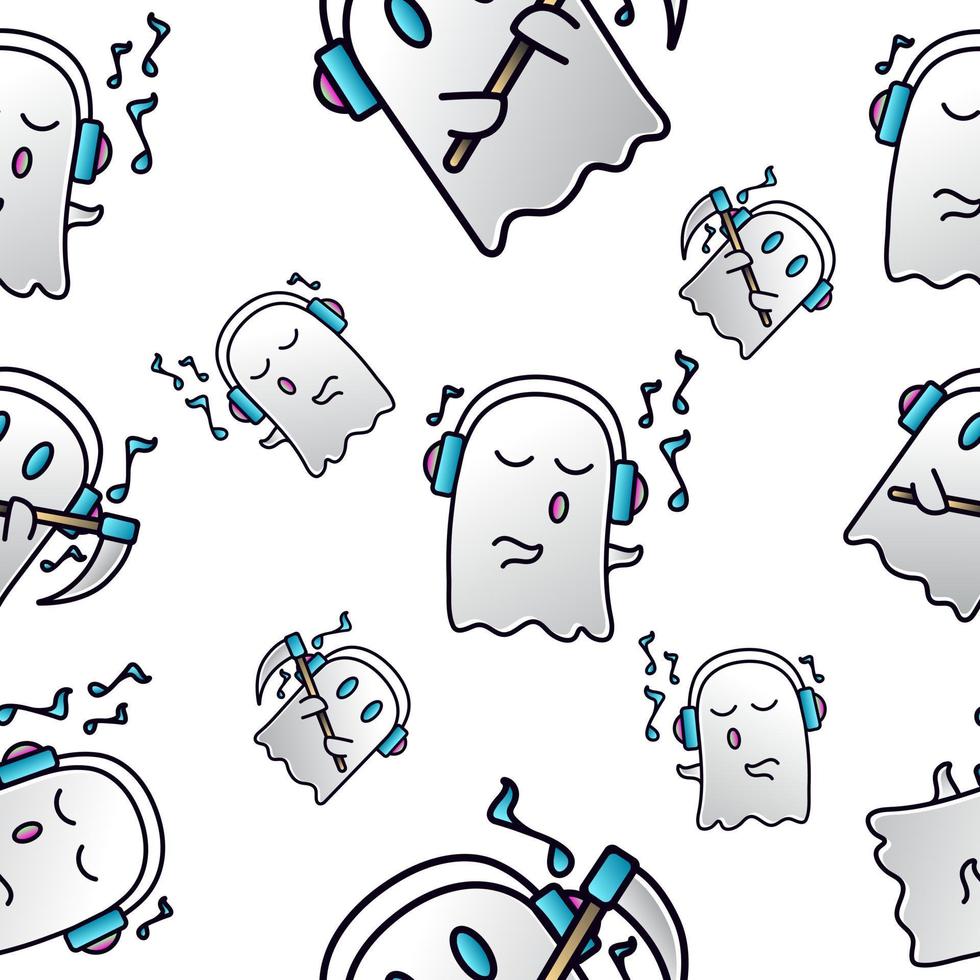 Seamless Pattern With Cute Ghost Character Illustration Design 12667312