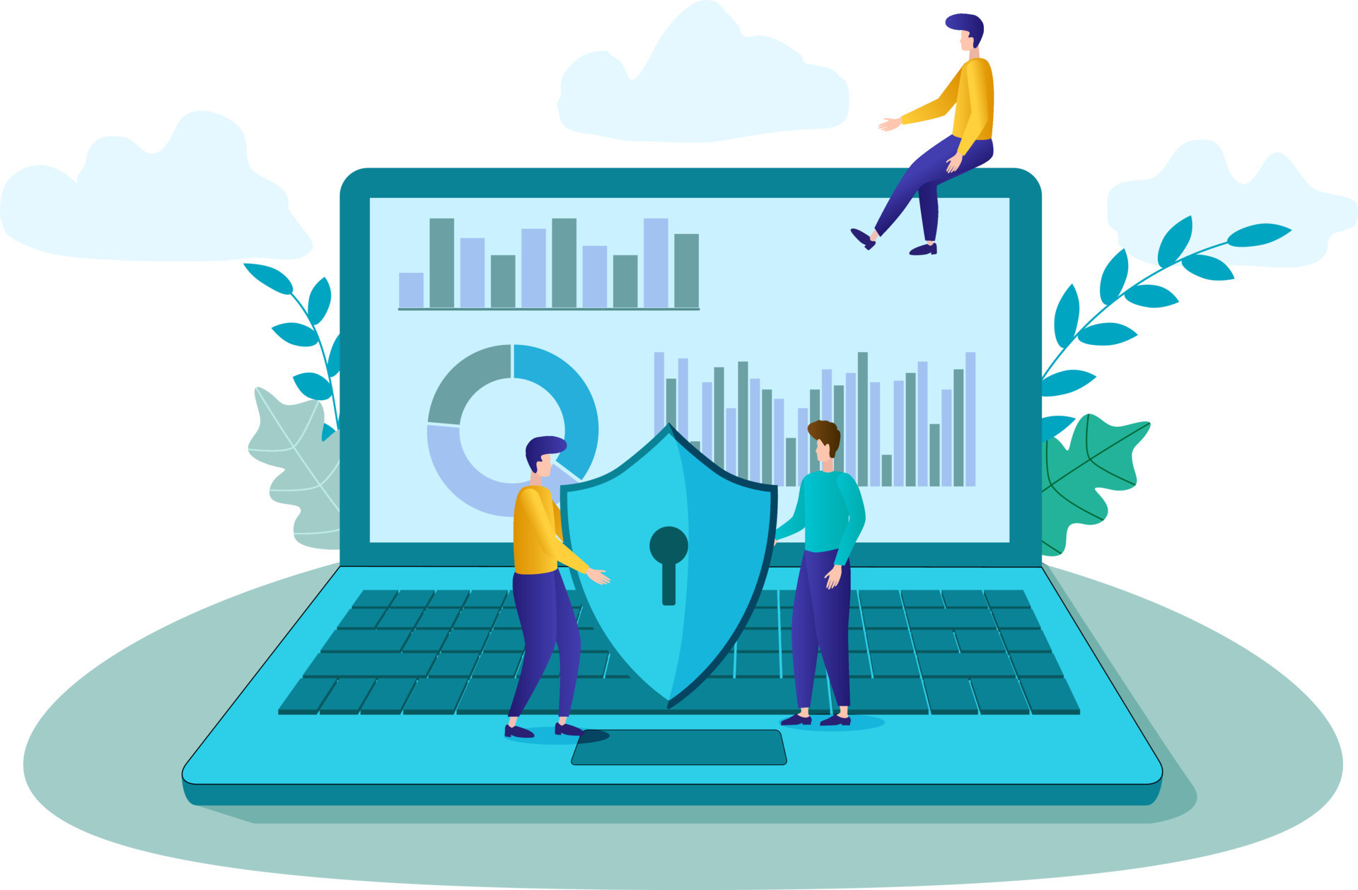 Vector illustration.People involved in ensuring the security of ...